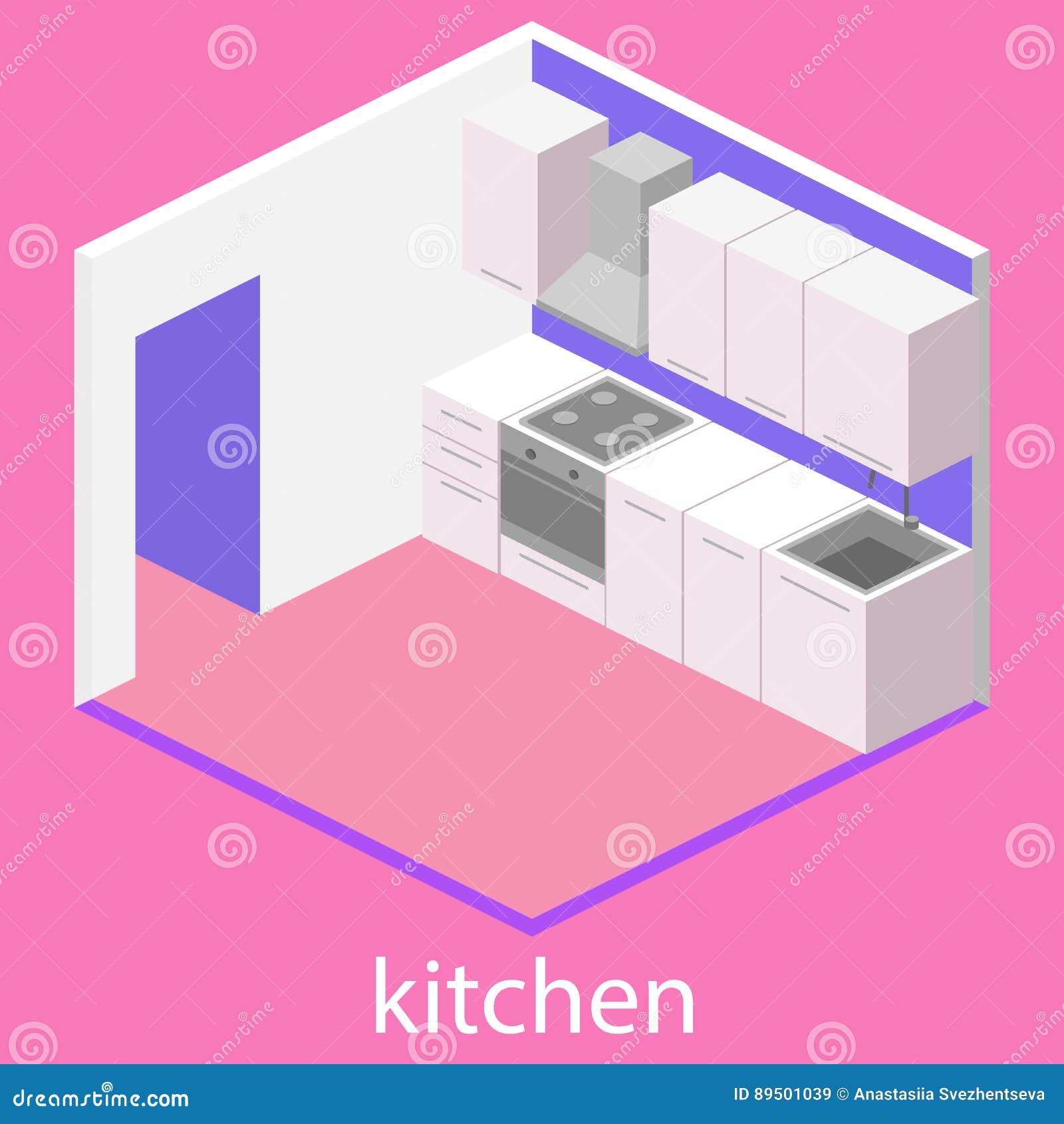 Isometric Flat 3D Interior of Modern Kitchen. Stock Illustration ...