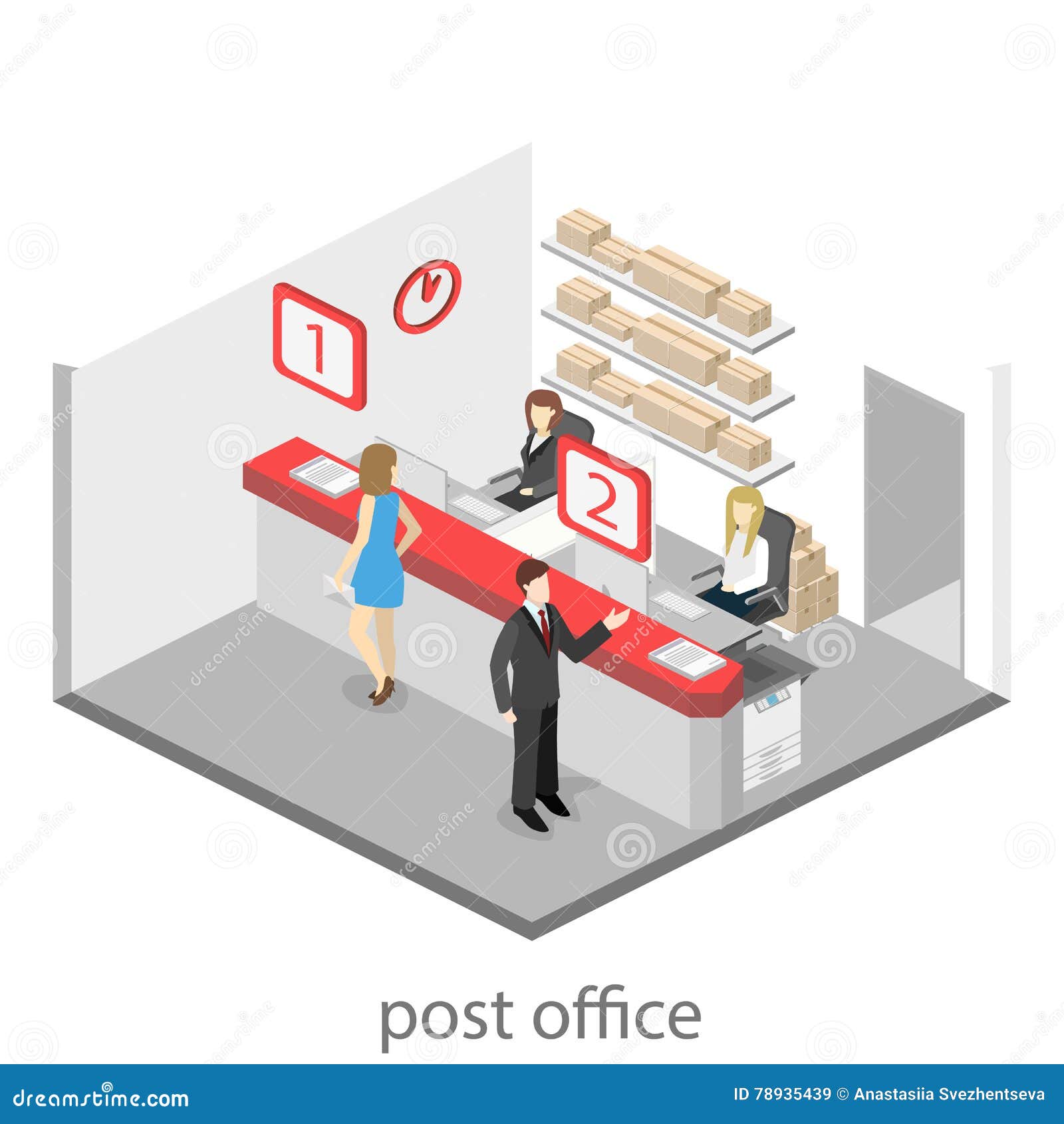 Isometric Flat 3D Interior of Post Office. Stock Illustration ...