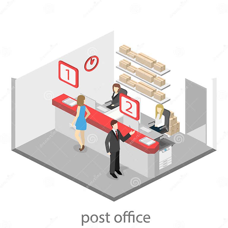 Isometric Flat 3D Interior of Post Office. Stock Illustration ...