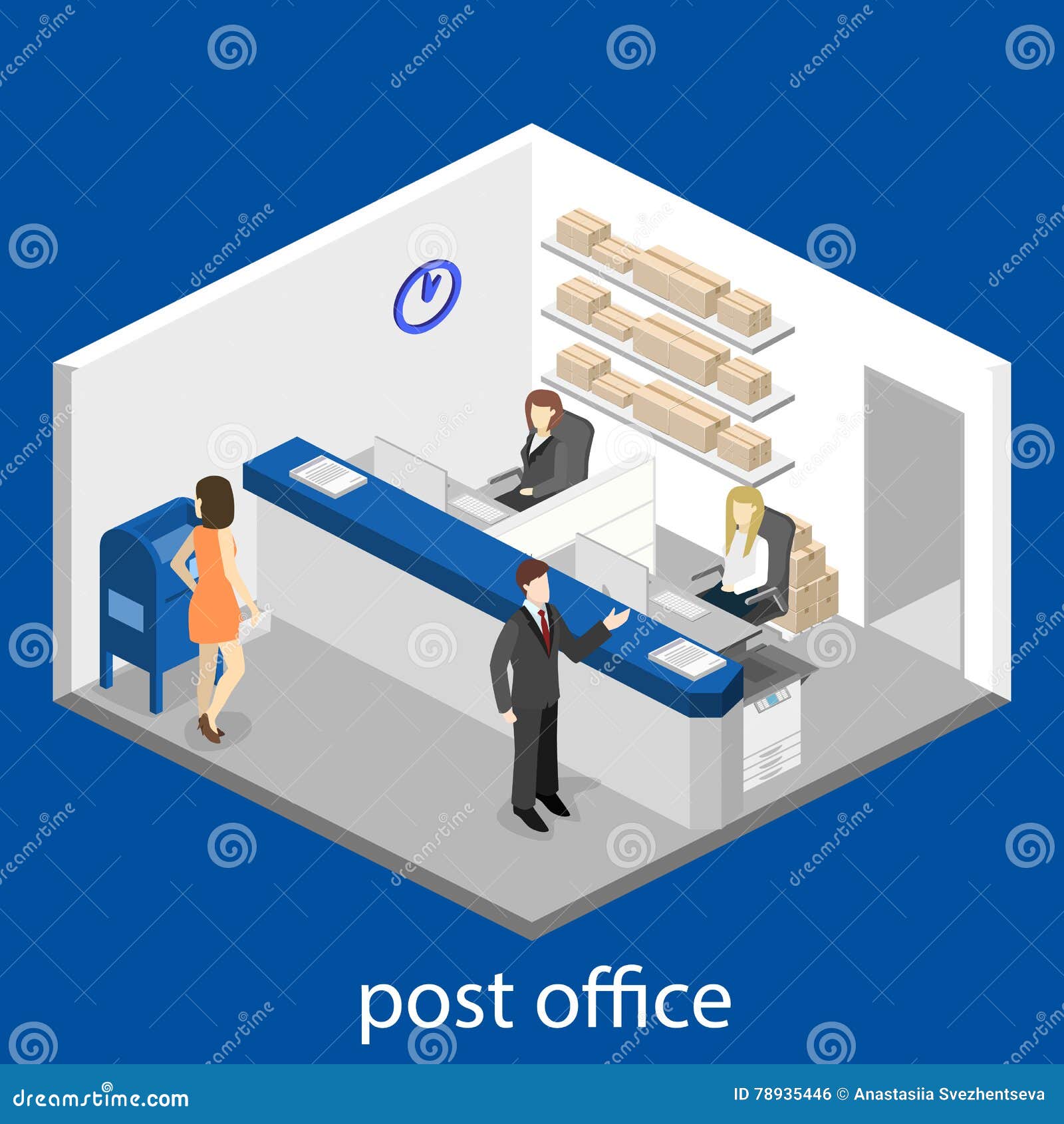 Isometric Flat 3D Interior of Post Office. Stock Illustration ...
