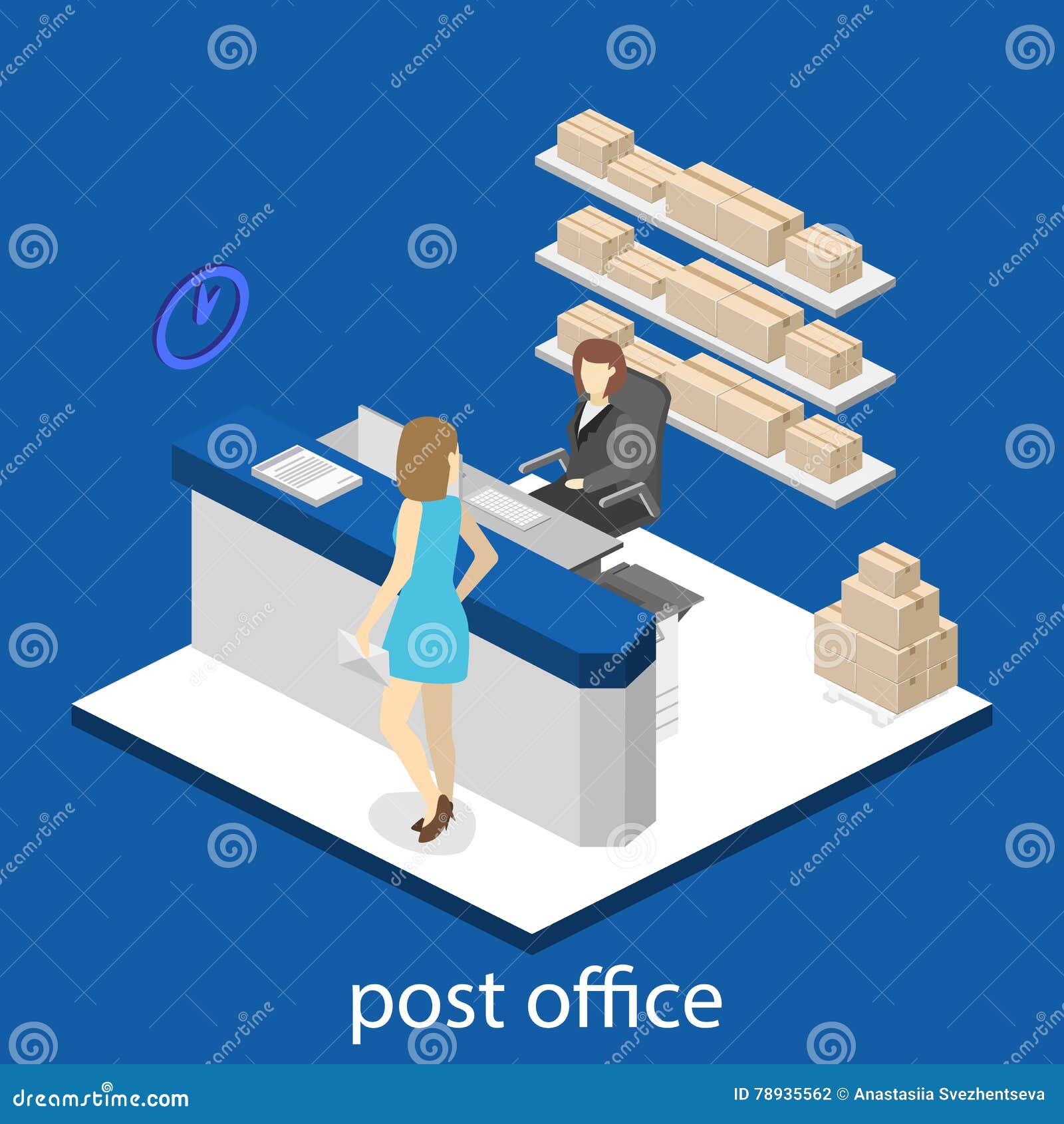 Isometric Flat 3D Interior of Post Office. Stock Illustration ...