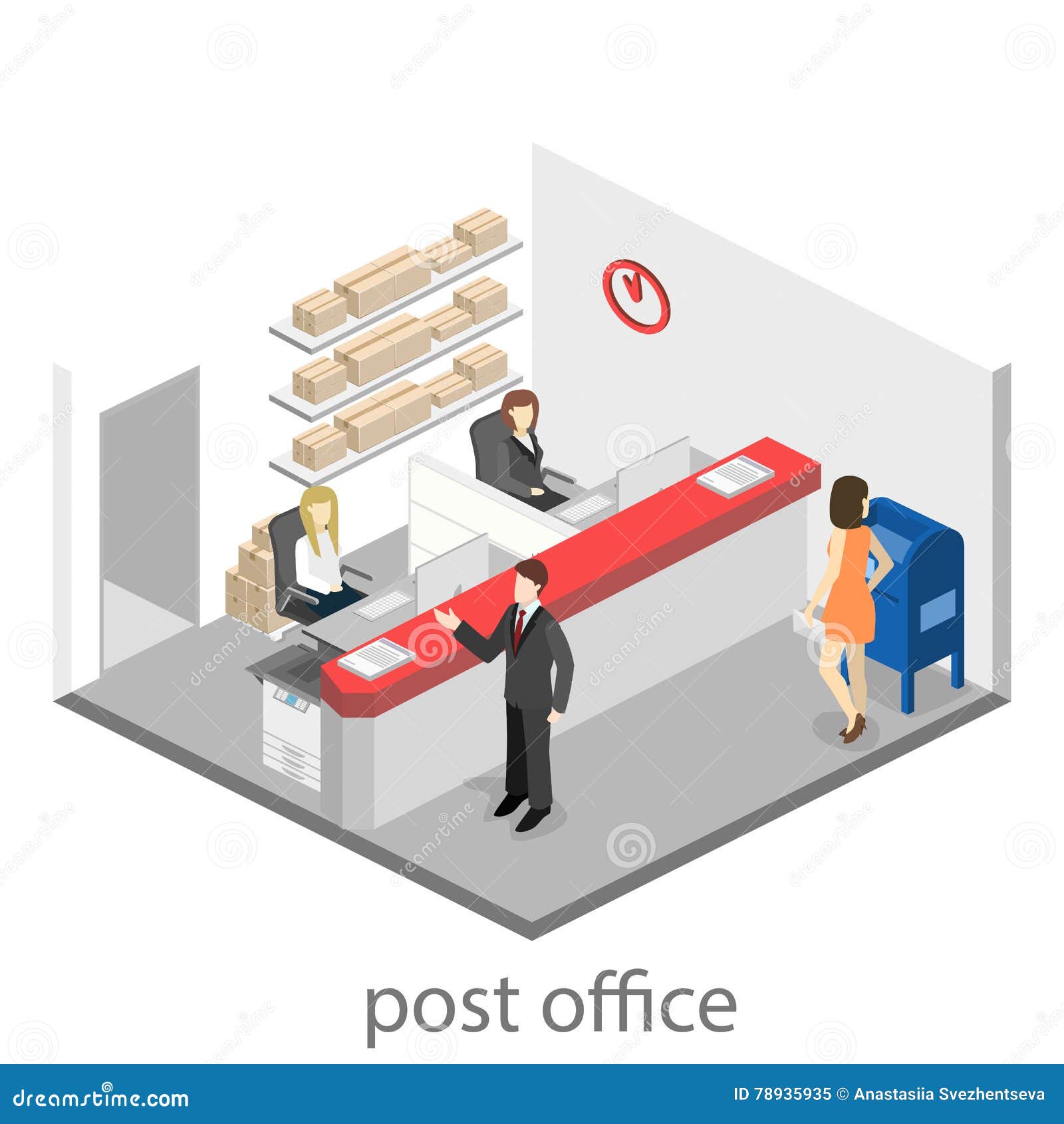 Isometric Flat 3D Interior of Post Office. Stock Illustration ...