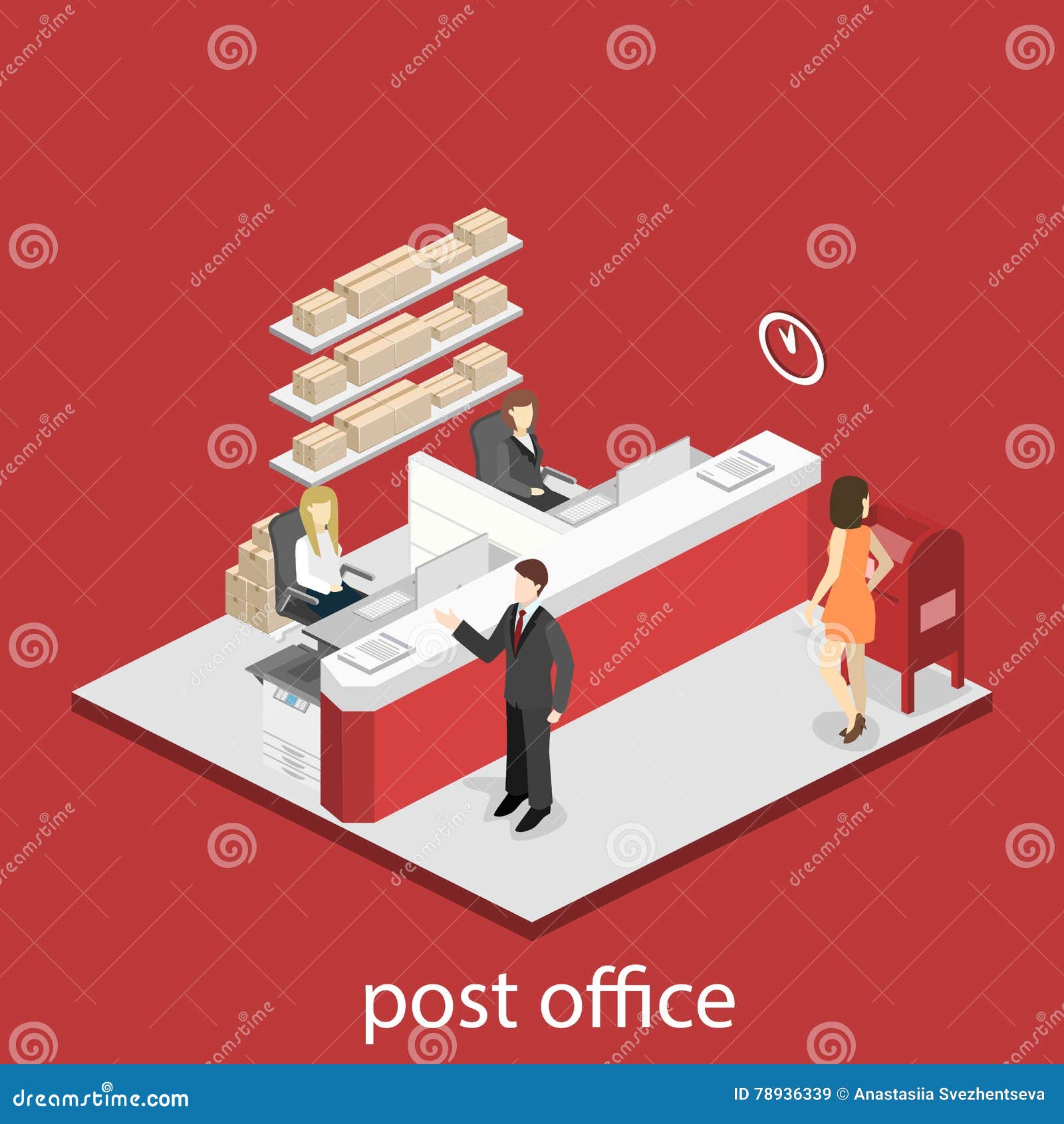 Isometric Flat 3D Interior of Post Office. Stock Illustration ...