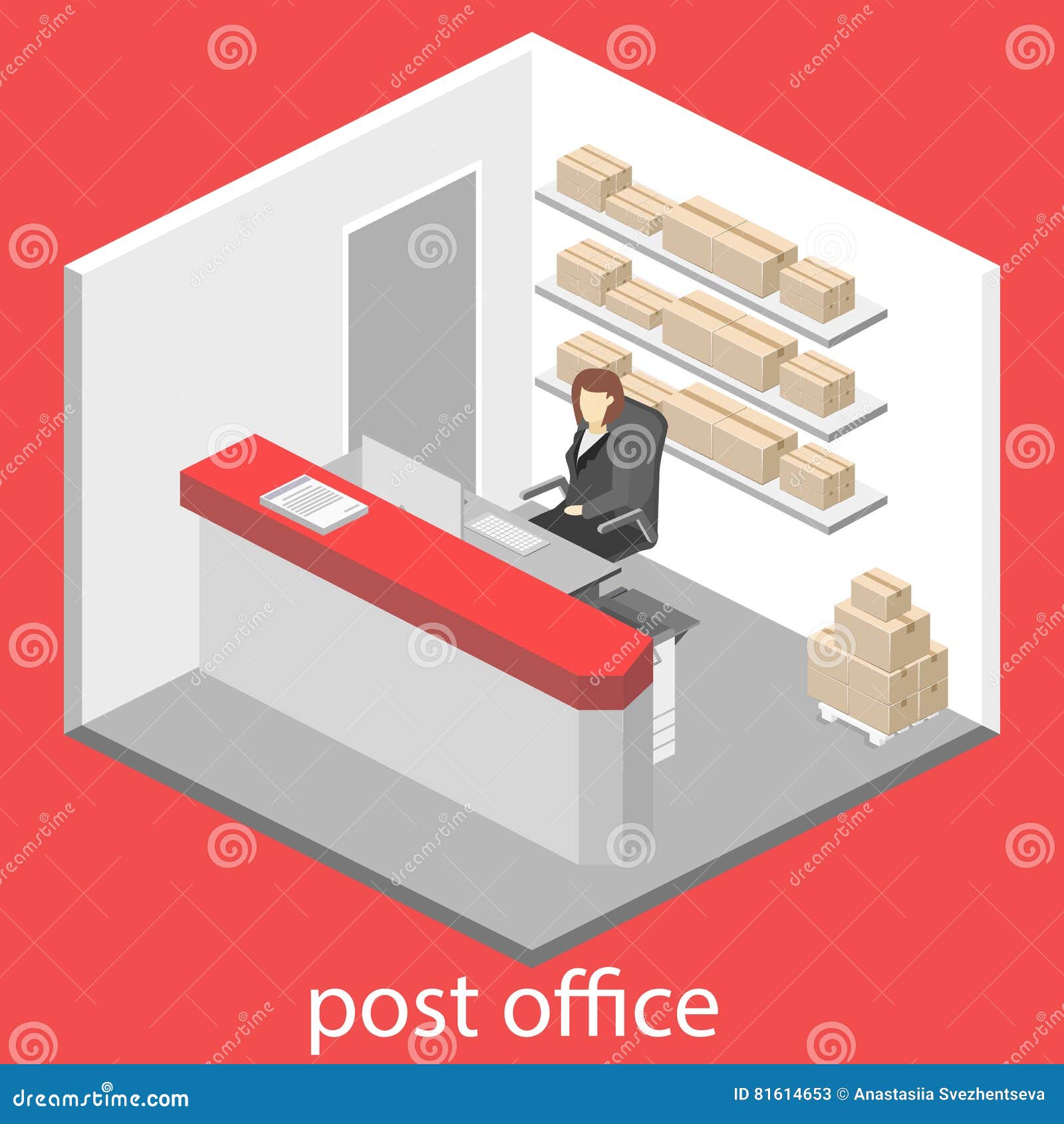 Isometric Flat 3D Interior of Post Office. Stock Illustration ...