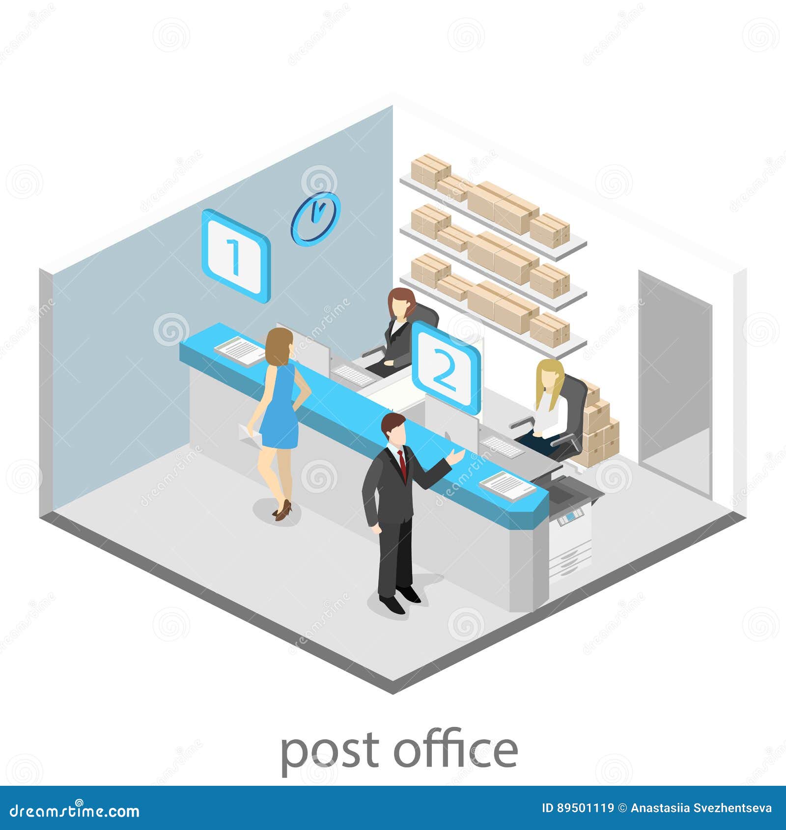 Isometric Flat 3D Interior of Post Office. Stock Illustration ...