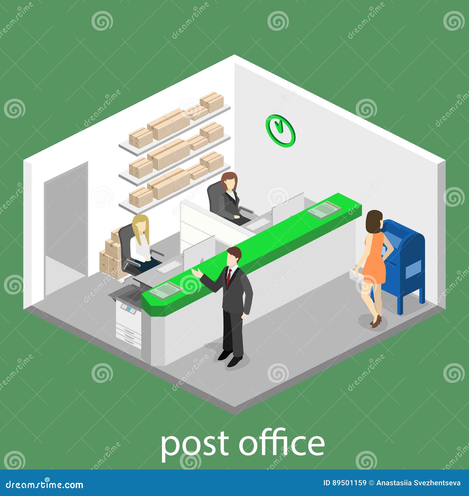 Isometric Flat 3D Interior of Post Office. Stock Illustration ...