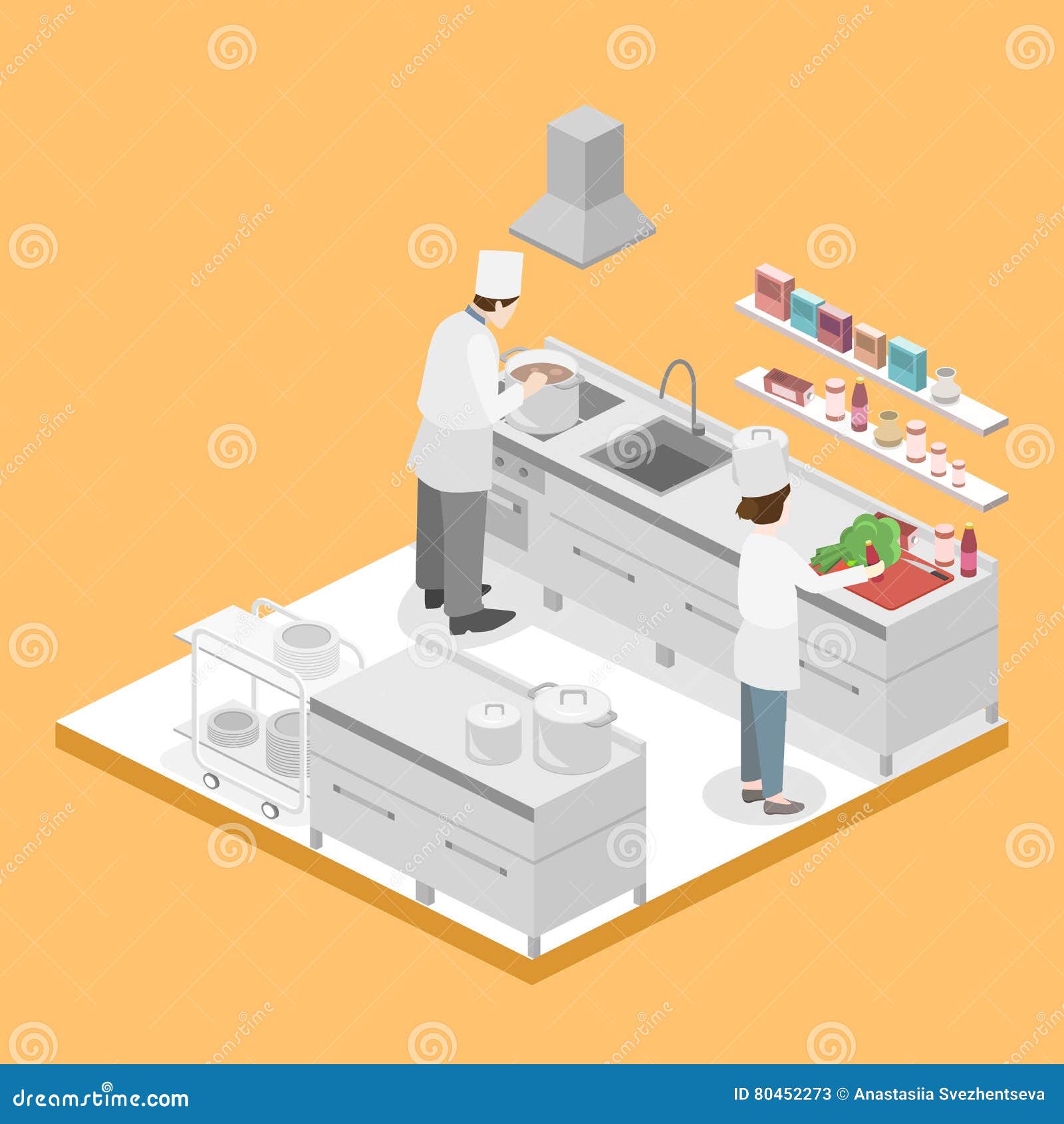 Isometric Flat 3D Interior of Professional Kitchen Stock Illustration ...