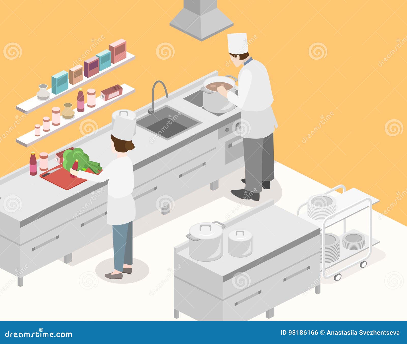 Isometric Flat 3D Interior of Professional Restaurant Kitchen Stock ...