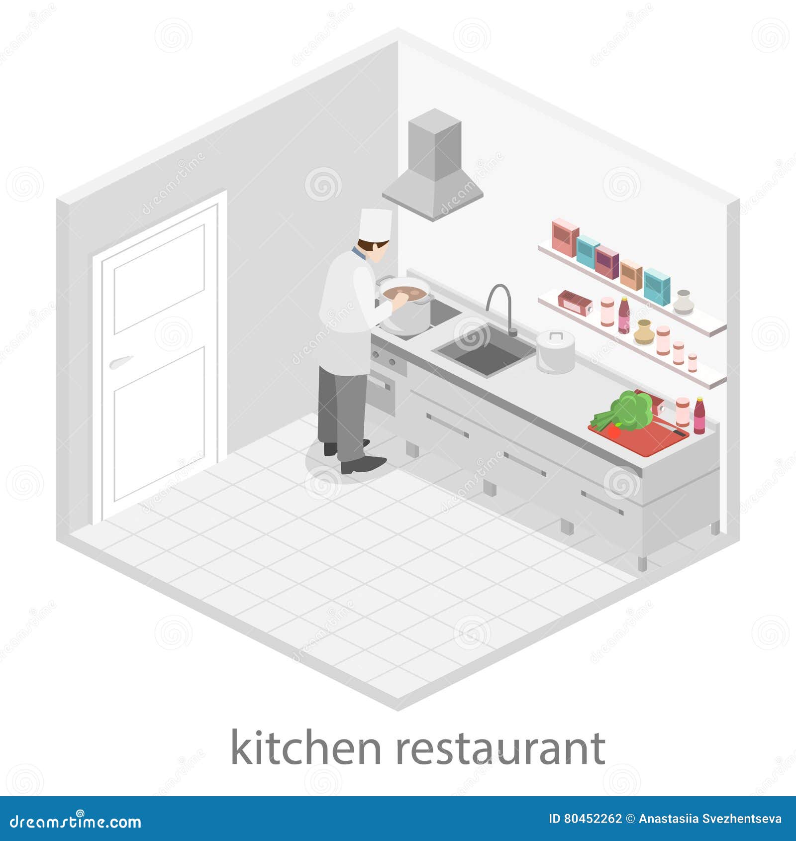 Isometric Flat 3D Interior of Professional Restourant Kitchen Stock ...