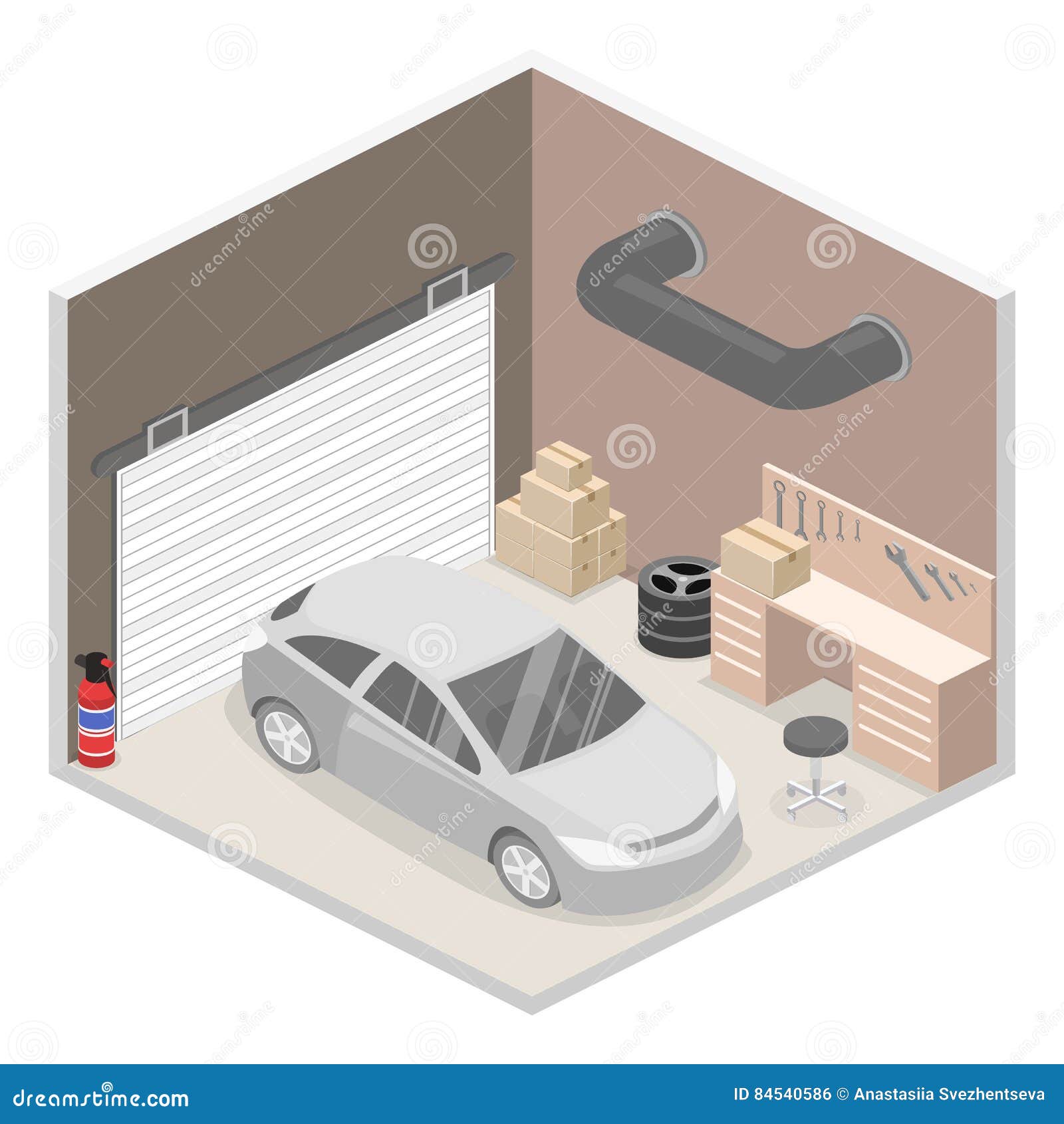 Isometric Flat 3D Interior Working Place in Garage. Stock Illustration ...