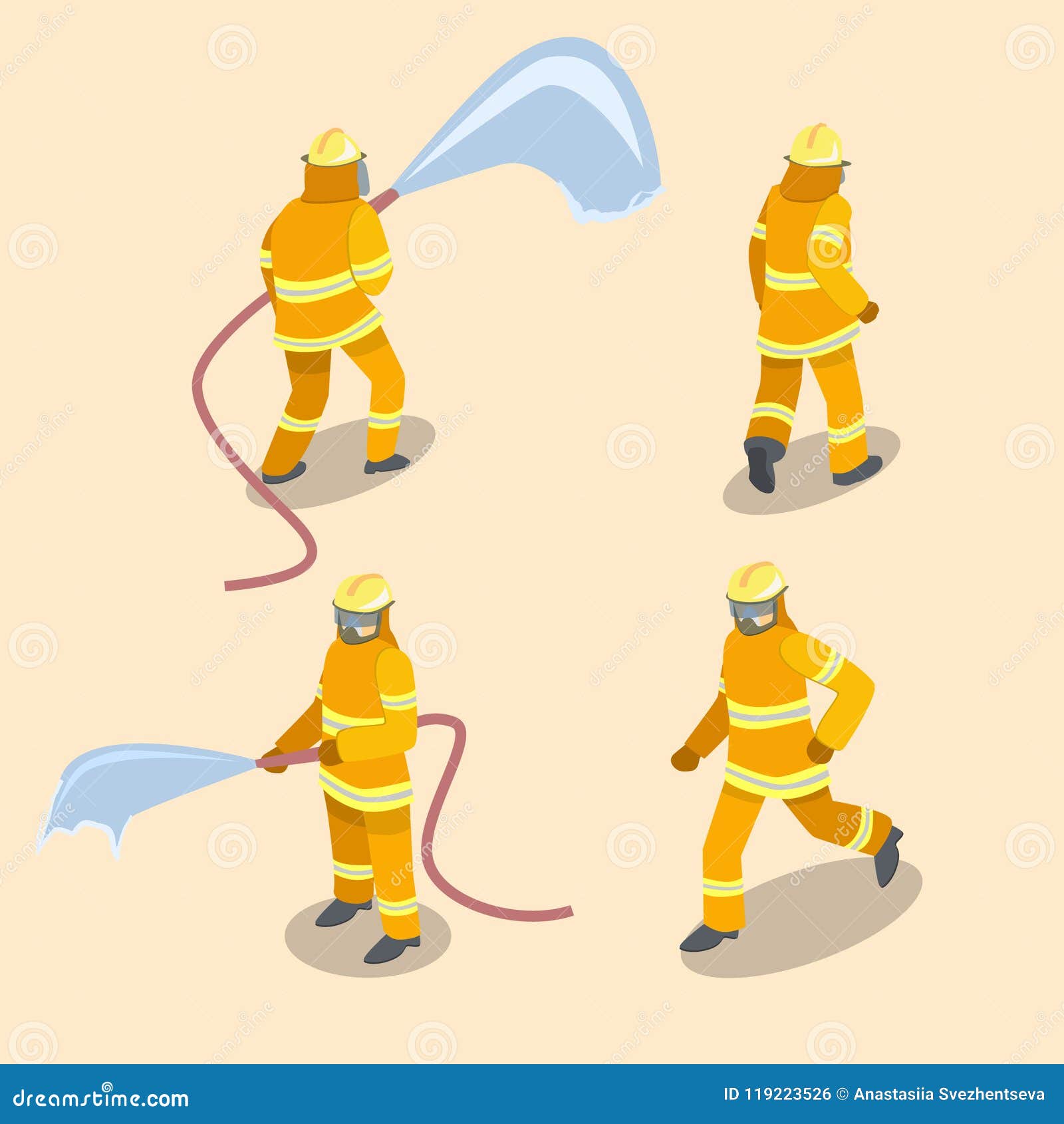 Isometric Flat 3D Isolated Concept Firefighters in Action. Stock ...
