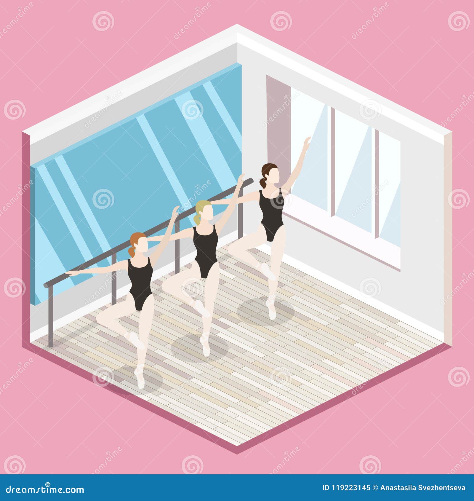 Isometric Flat 3D Isolated Vector Cutaway Interior Empty Training Dance ...