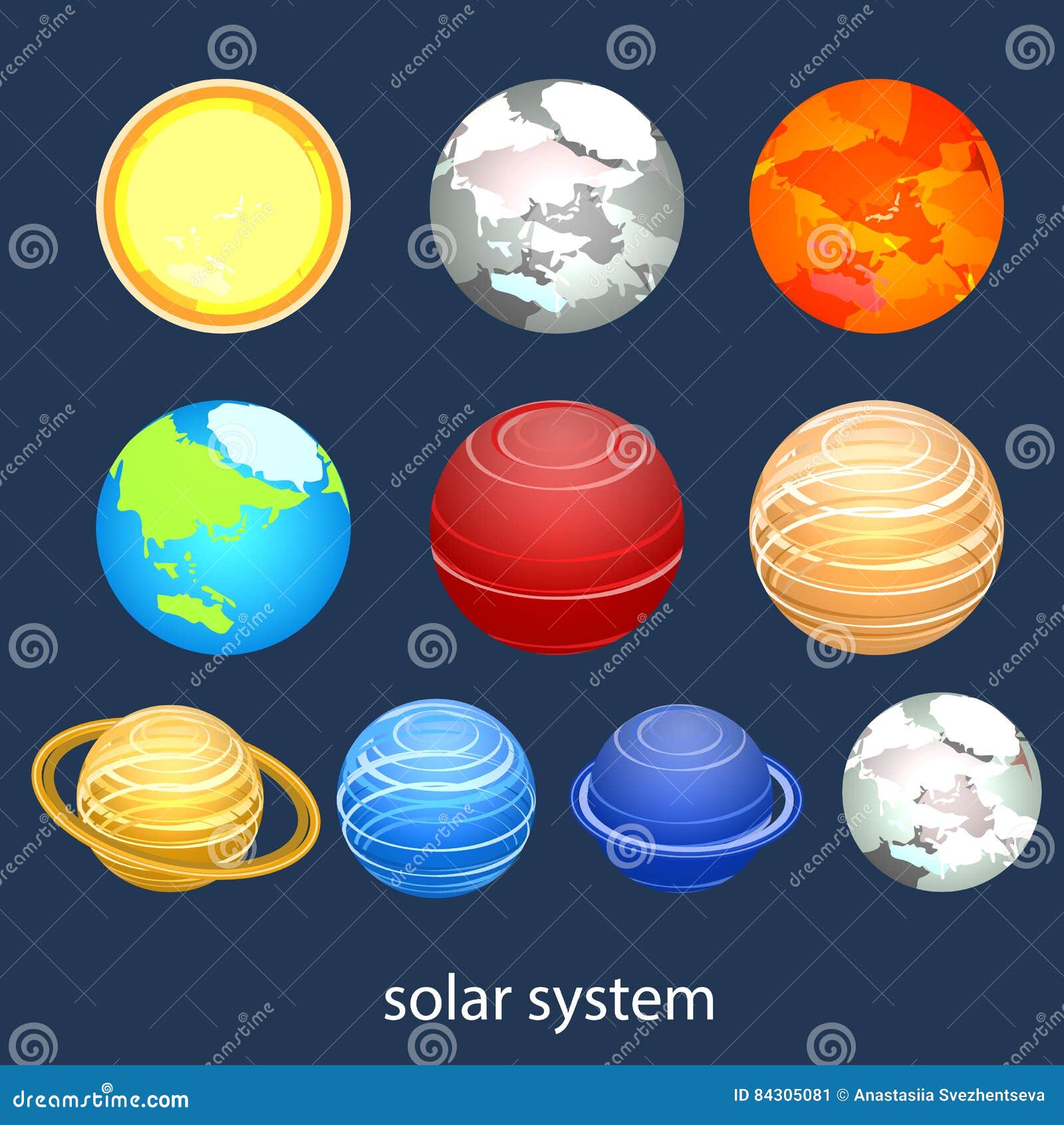Isometric Flat 3D Solar System Showing Planets Around Sun Stock ...