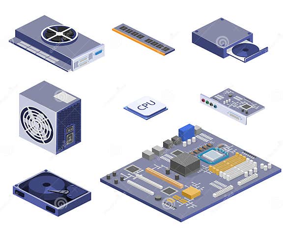 Isometric Flat 3D White Computer Computer Parts Stock Illustration ...