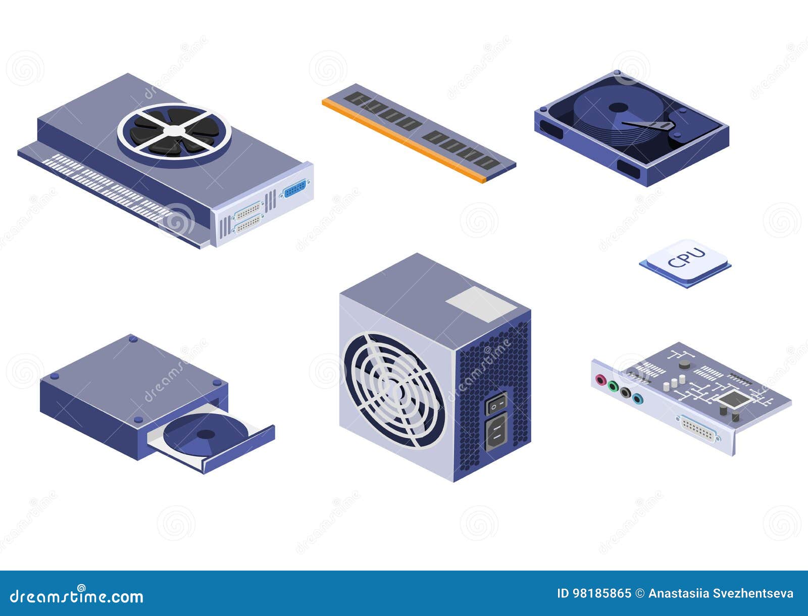 Isometric Flat 3D White Computer Computer Parts Stock Illustration ...