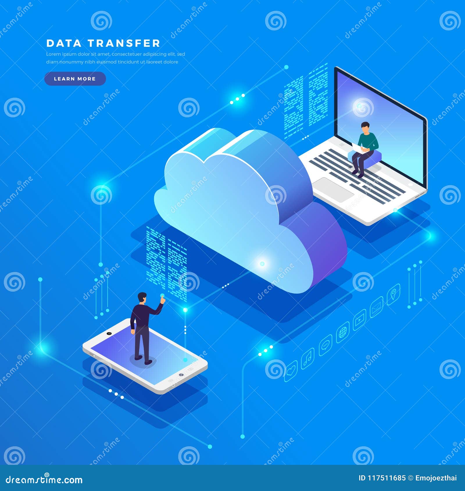 Isometric Flat Design Concept Cloud Technology Data Transfer and Stock ...