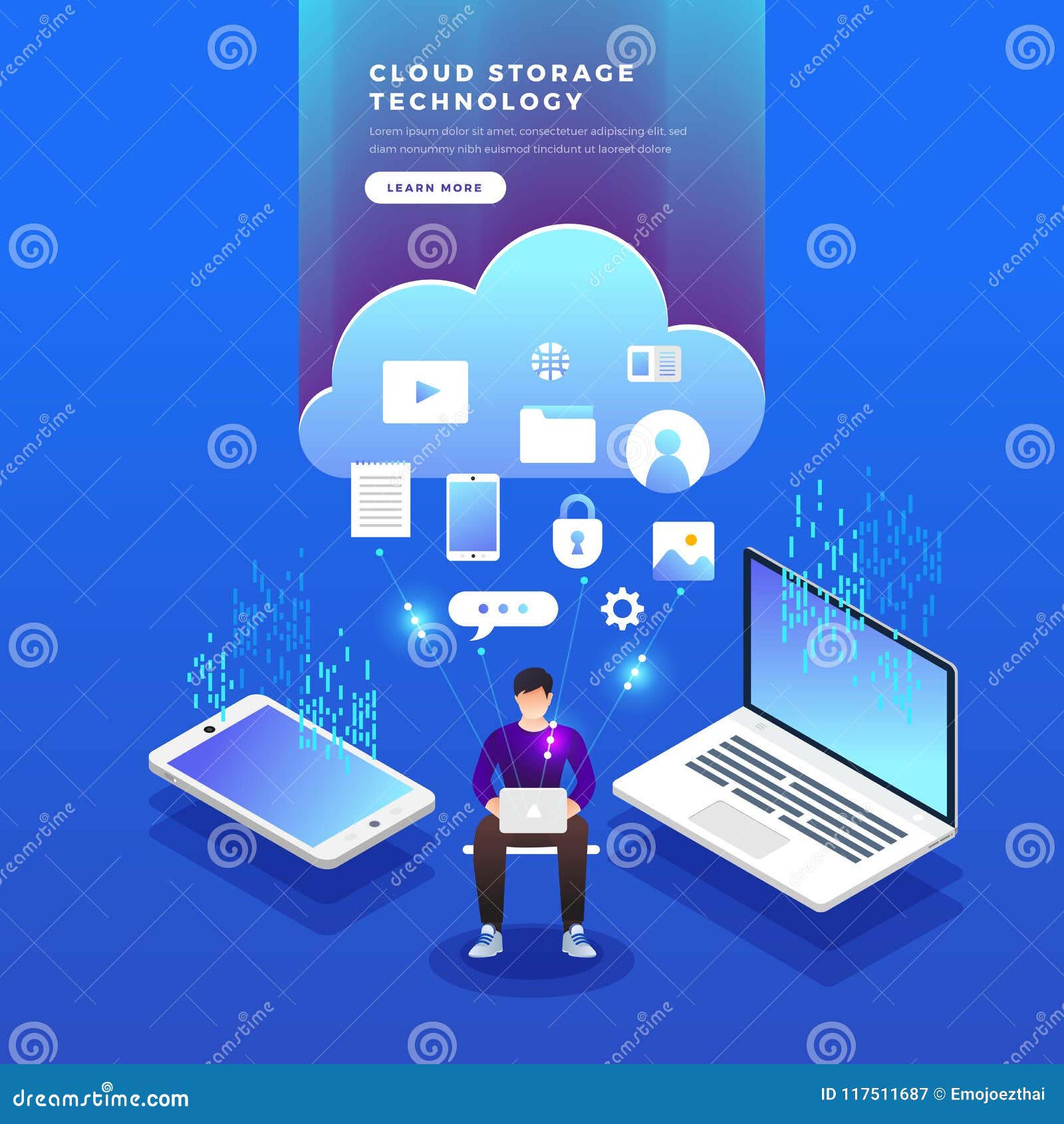 Isometric Flat Design Concept Cloud Technology Data Transfer and Stock ...
