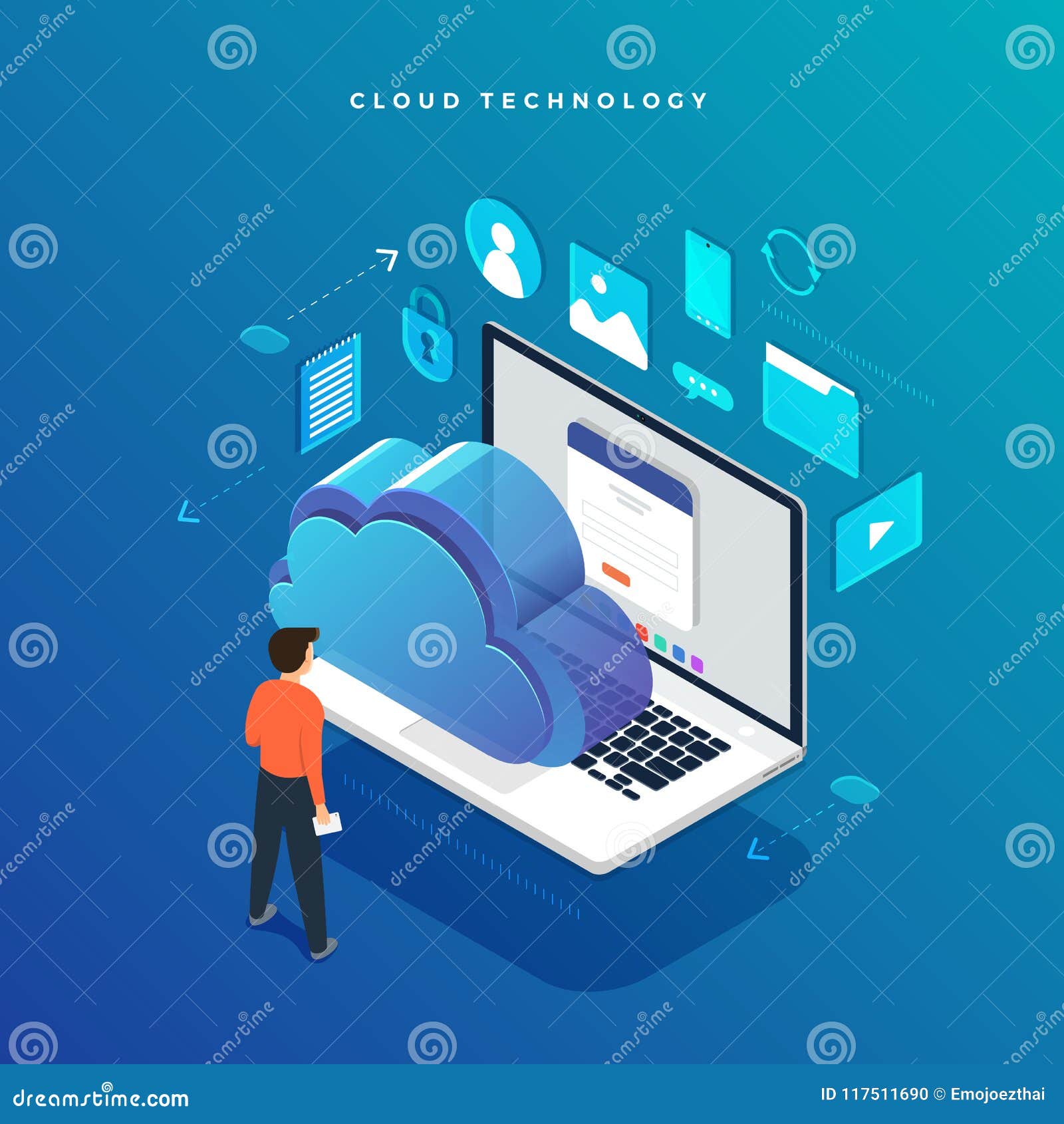 Isometric Flat Design Concept Cloud Technology Data Transfer and Stock Vector - Illustration of ...