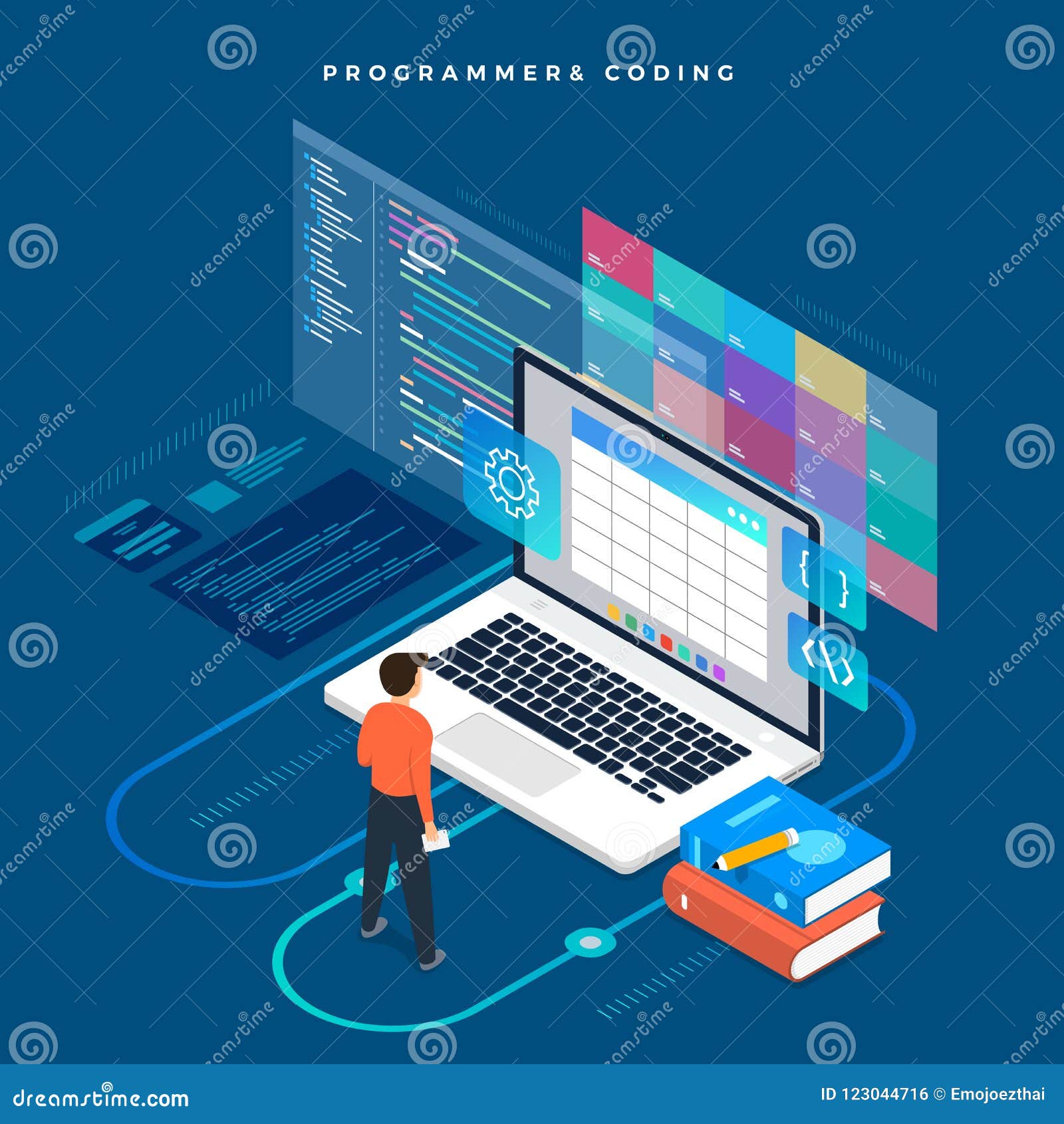 Isometric Flat Design Concept Programmer and Coding. Vector ... Isometric Flat Design Concept Programmer and Coding. Vector ...