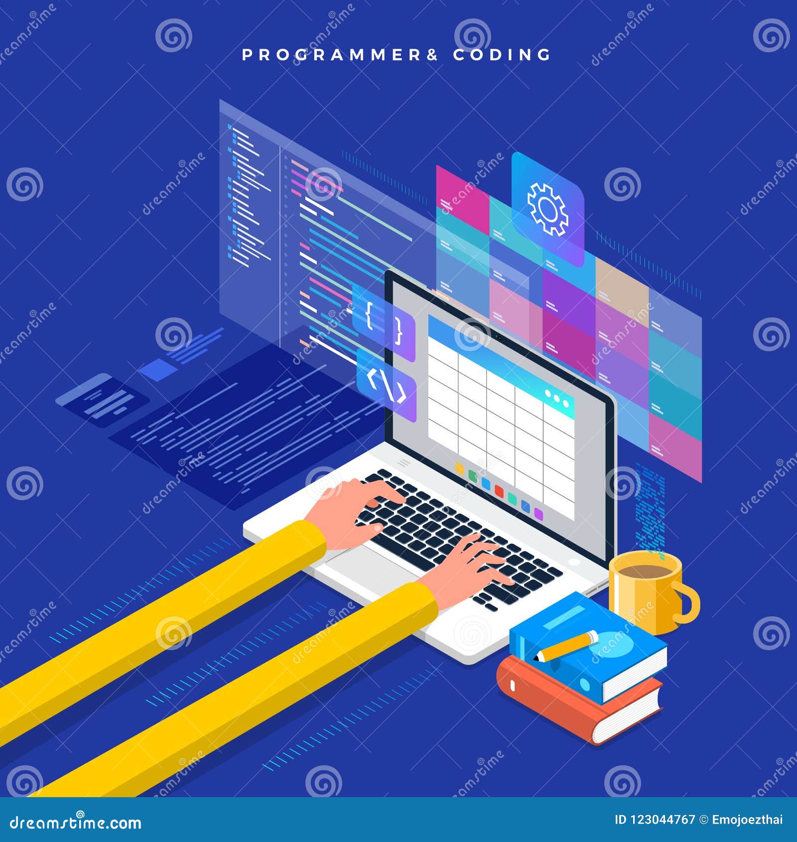 Isometric Flat Design Concept Programmer and Coding. Vector ... Isometric Flat Design Concept Programmer and Coding. Vector ...