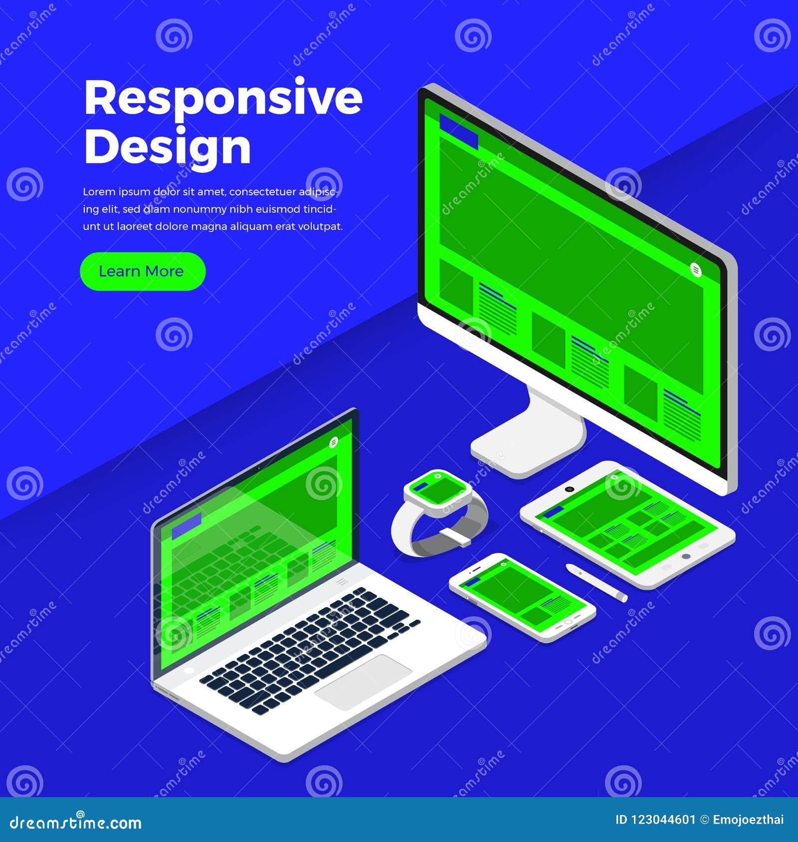 Isometric Flat Design Concept Responsive Design. Mockup Website Stock ...
