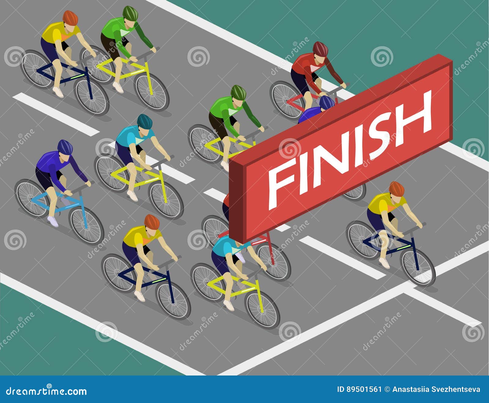 Isometric Flat Group of Cyclists Man in Road Bicycle Racing. Stock ...