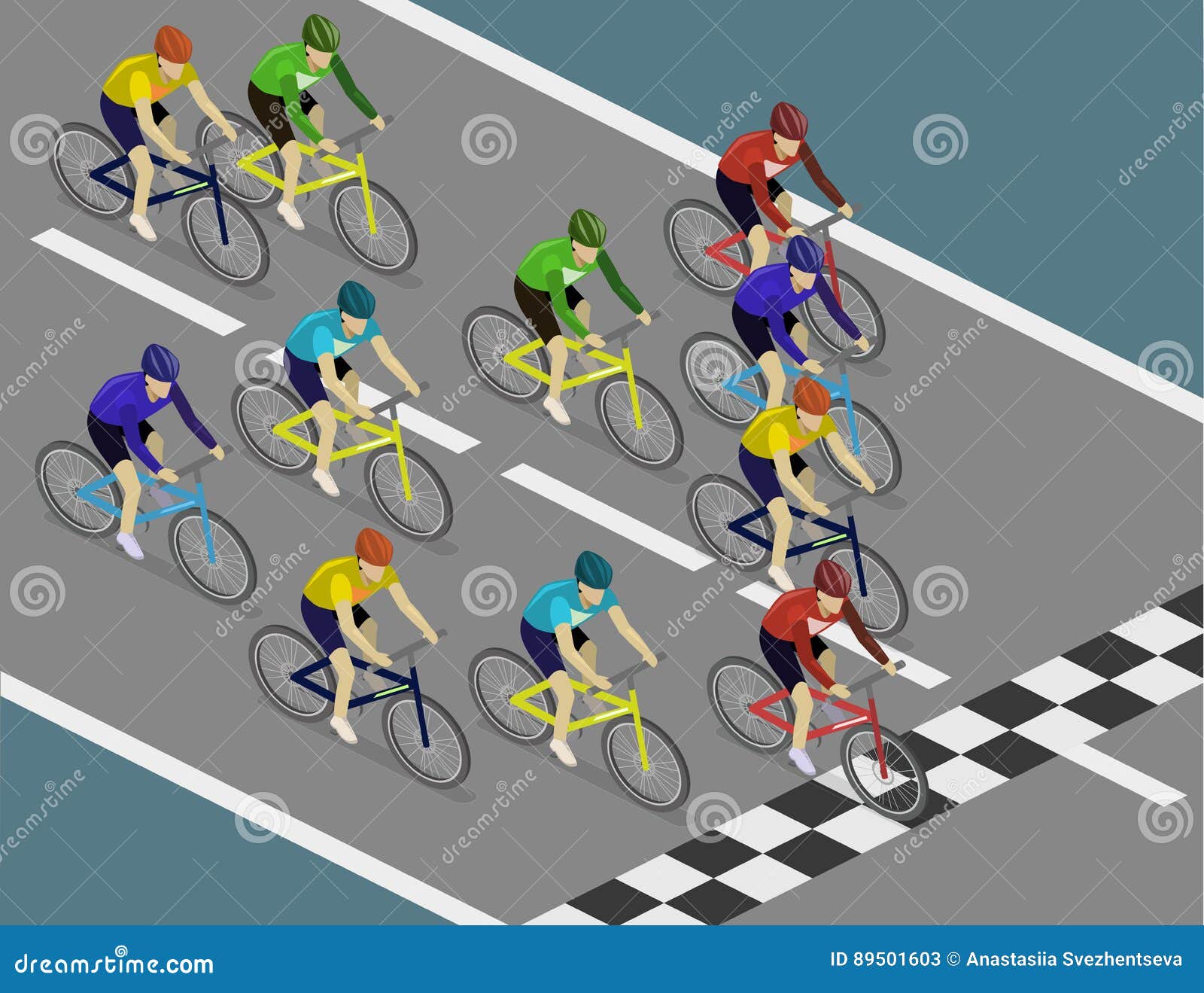 Isometric Flat Group of Cyclists Man in Road Bicycle Racing. Stock ...