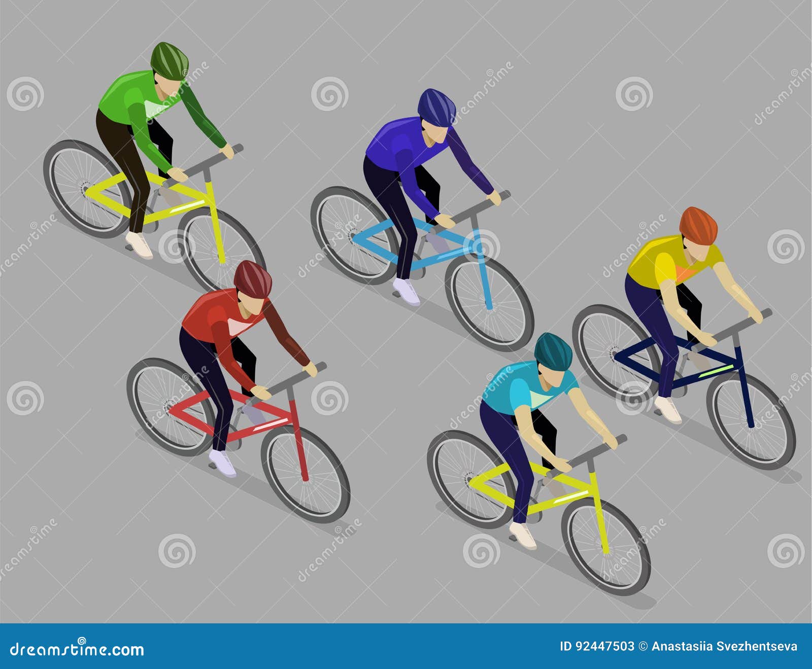 Isometric Flat Group of Cyclists Man in Road Bicycle Racing. Stock ...