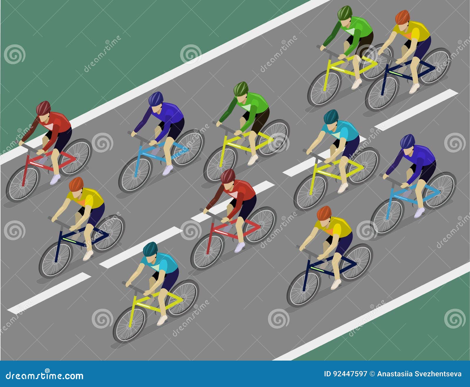 Isometric Flat Group of Cyclists Man in Road Bicycle Racing. Stock ...