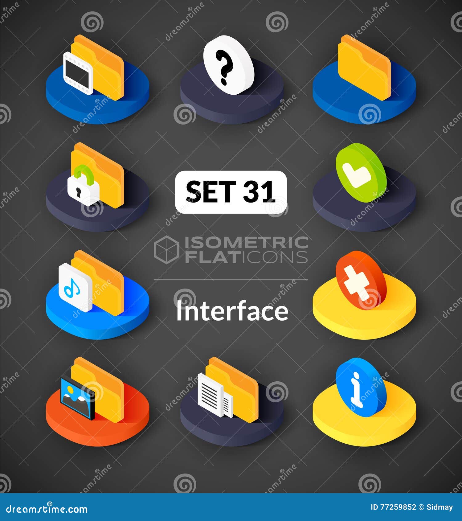 Isometric Flat Icons Set 31 Stock Vector - Illustration of geometric ...