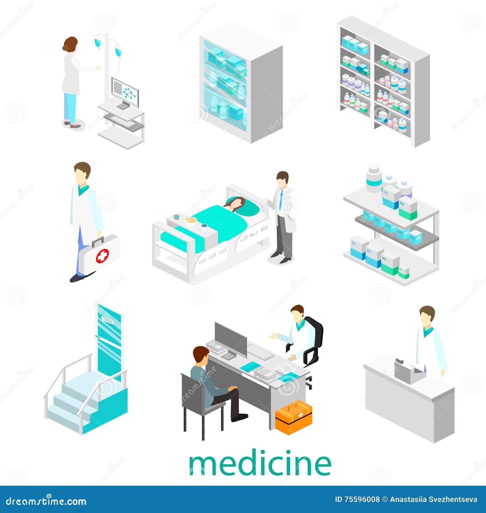 Isometric Flat Interior of Hospital Room. Stock Illustration ...