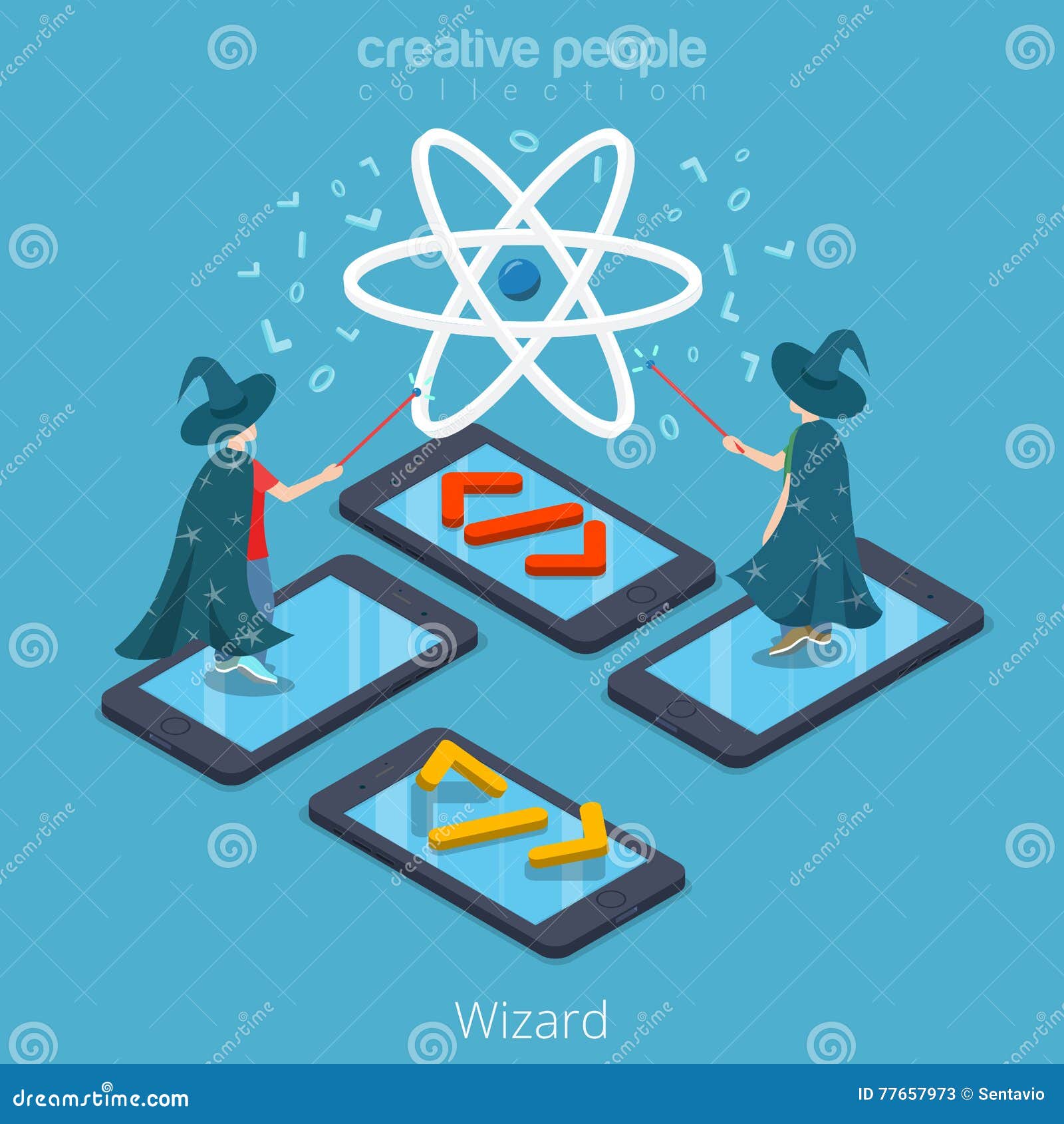 Isometric Flat Mobile App Wizard Programmer Phones Stock Vector ...