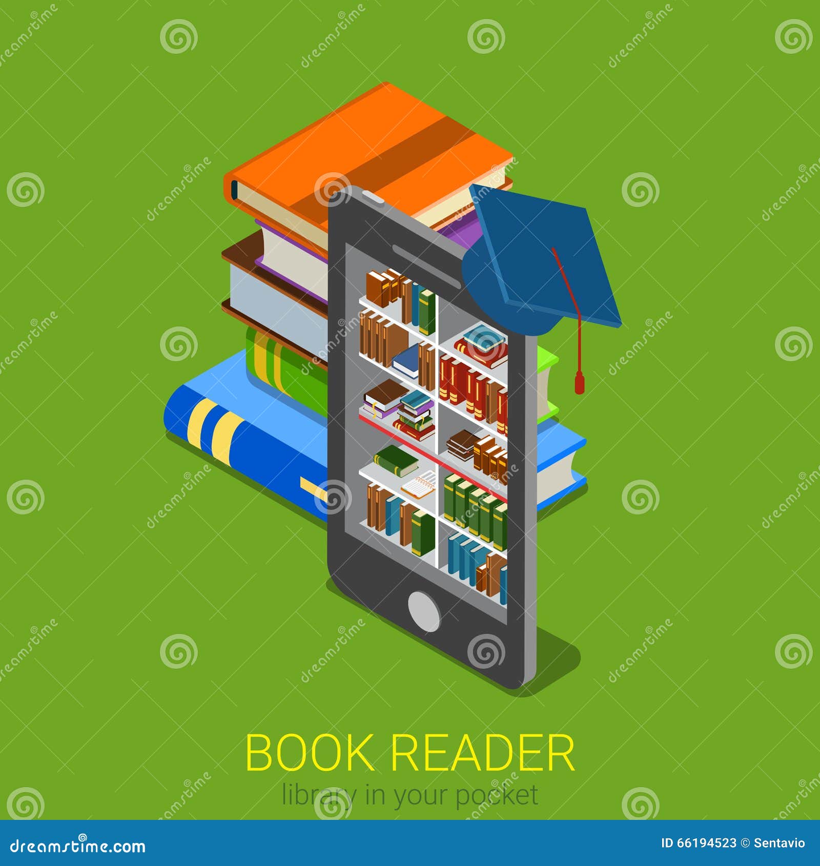 Isometric Flat Online Library Lib E-book Electronic Book Reader Stock ...