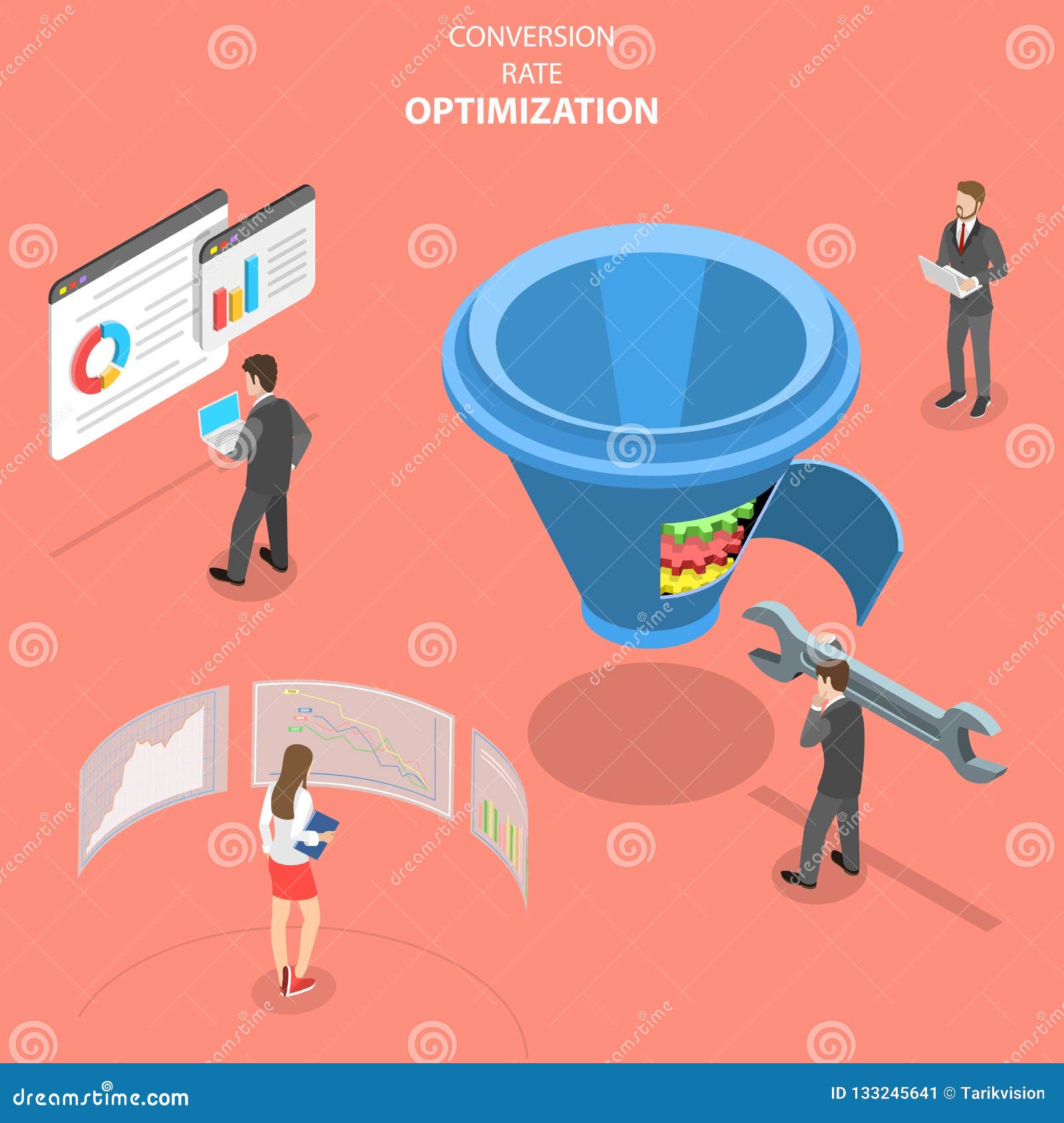 Isometric Flat Vector Concept of Conversion Rate Optimization. Stock ...
