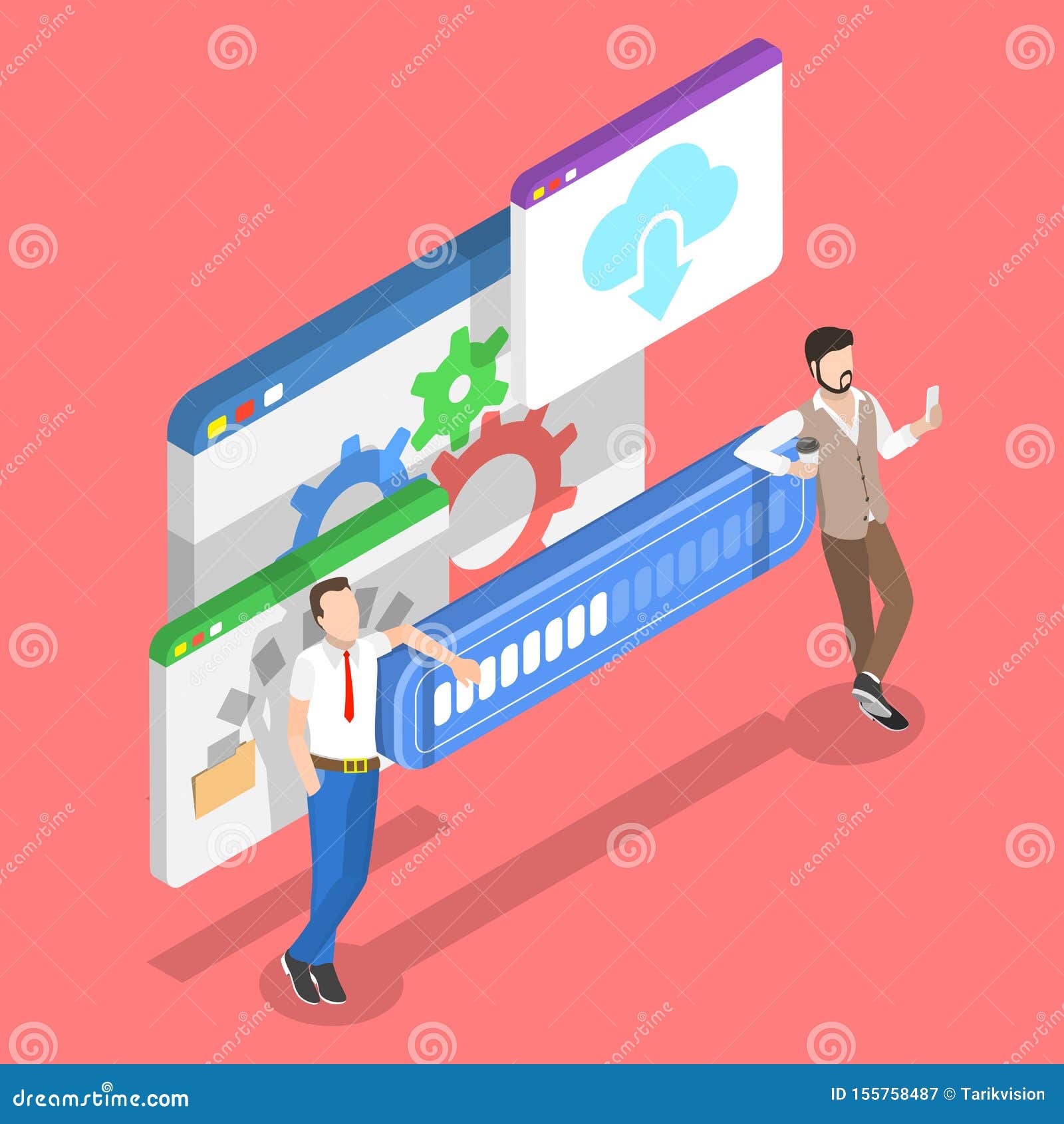 Isometric Flat Vector Concept of Data Transfer Process, System Upgrade ...