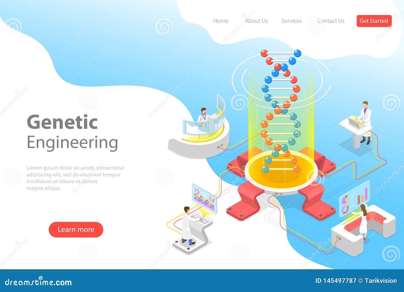 Isometric Flat Vector Concept of Genetic Engineering, DNA Structure ...