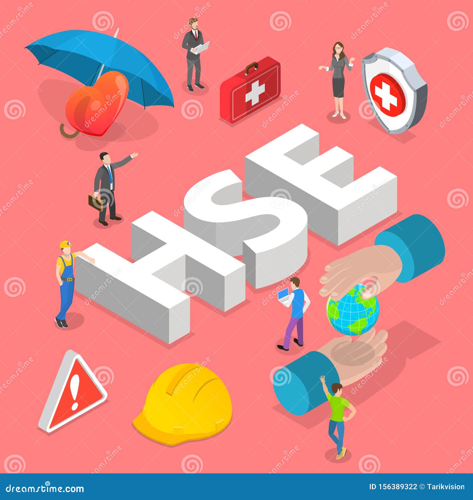 Isometric Flat Vector Concept Of HSE, Health Safety Environment ...