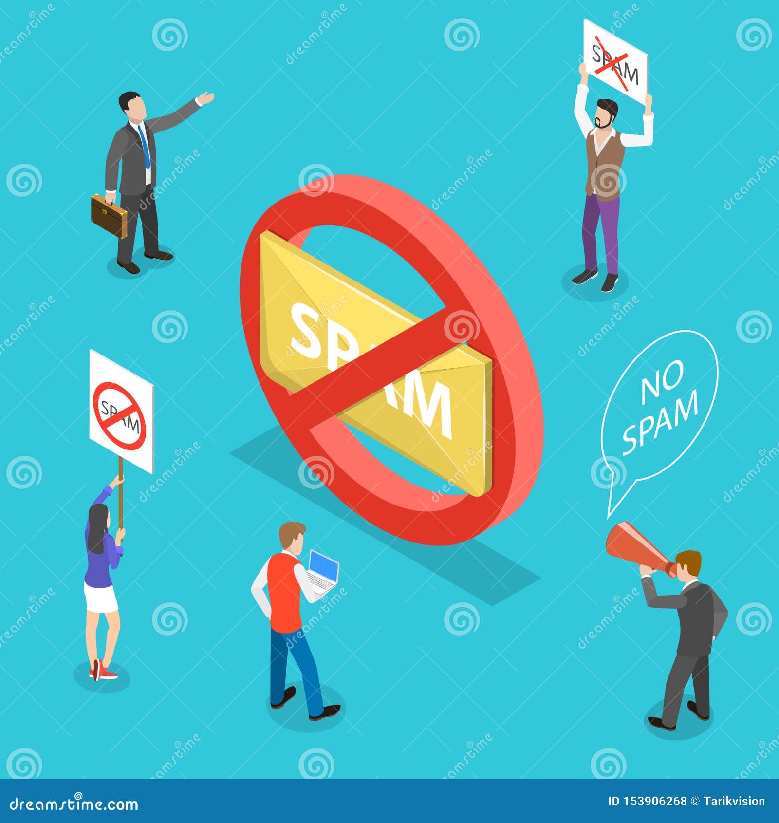 Isometric Flat Vector Concept of No Spam. Stock Vector - Illustration ...
