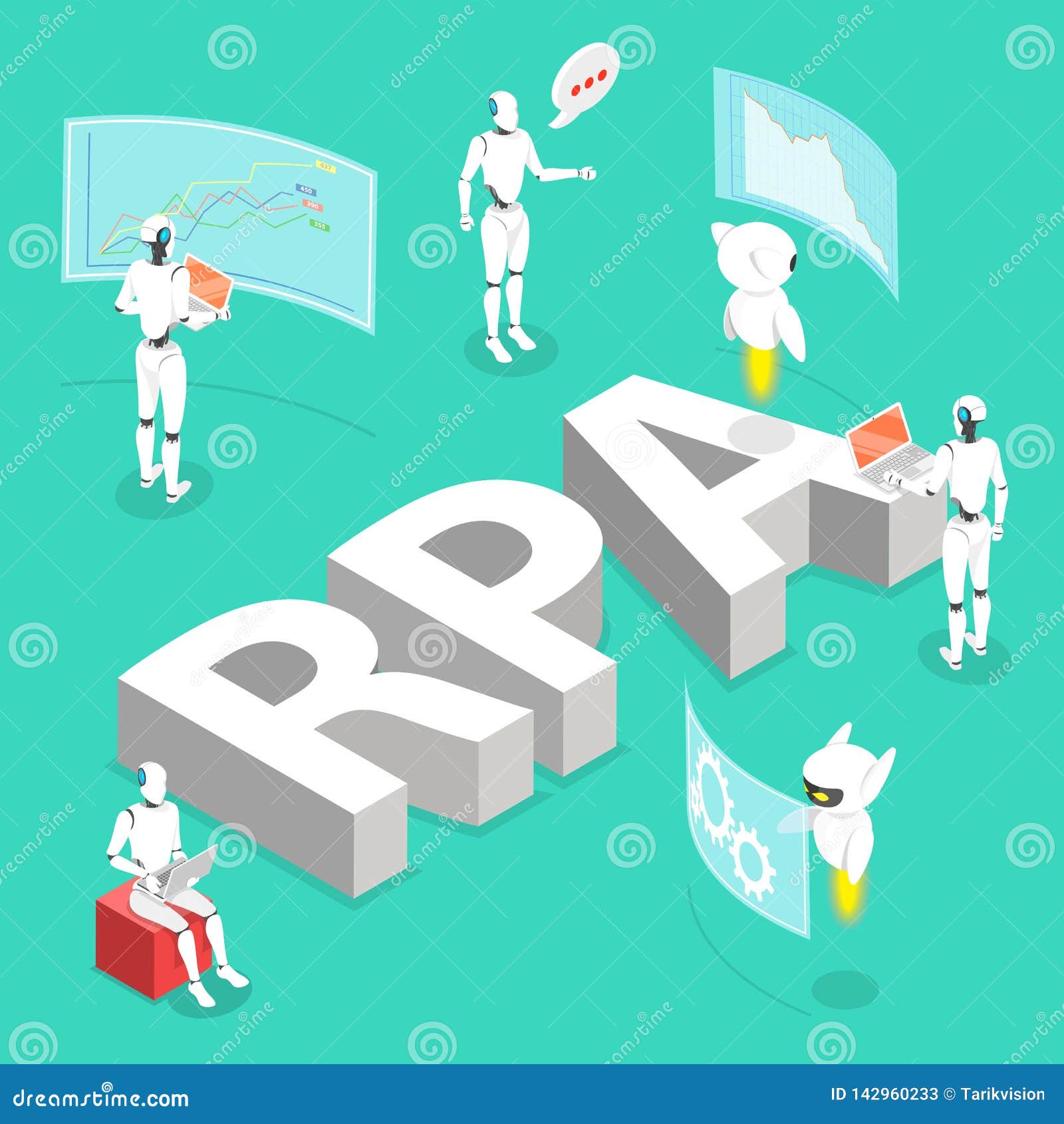 Isometric Flat Vector Concept of Robotic Process Automatisation, RPA ... Isometric Flat Vector Concept of Robotic Process Automatisation, RPA ...