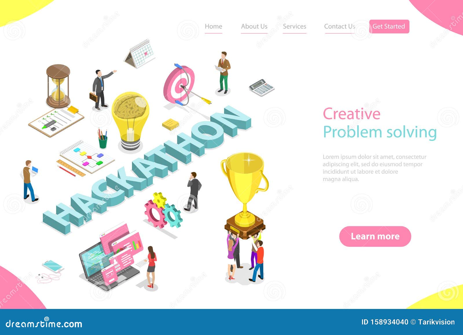 Isometric Flat Vector Landing Page Template Of Hackathon Stock Vector