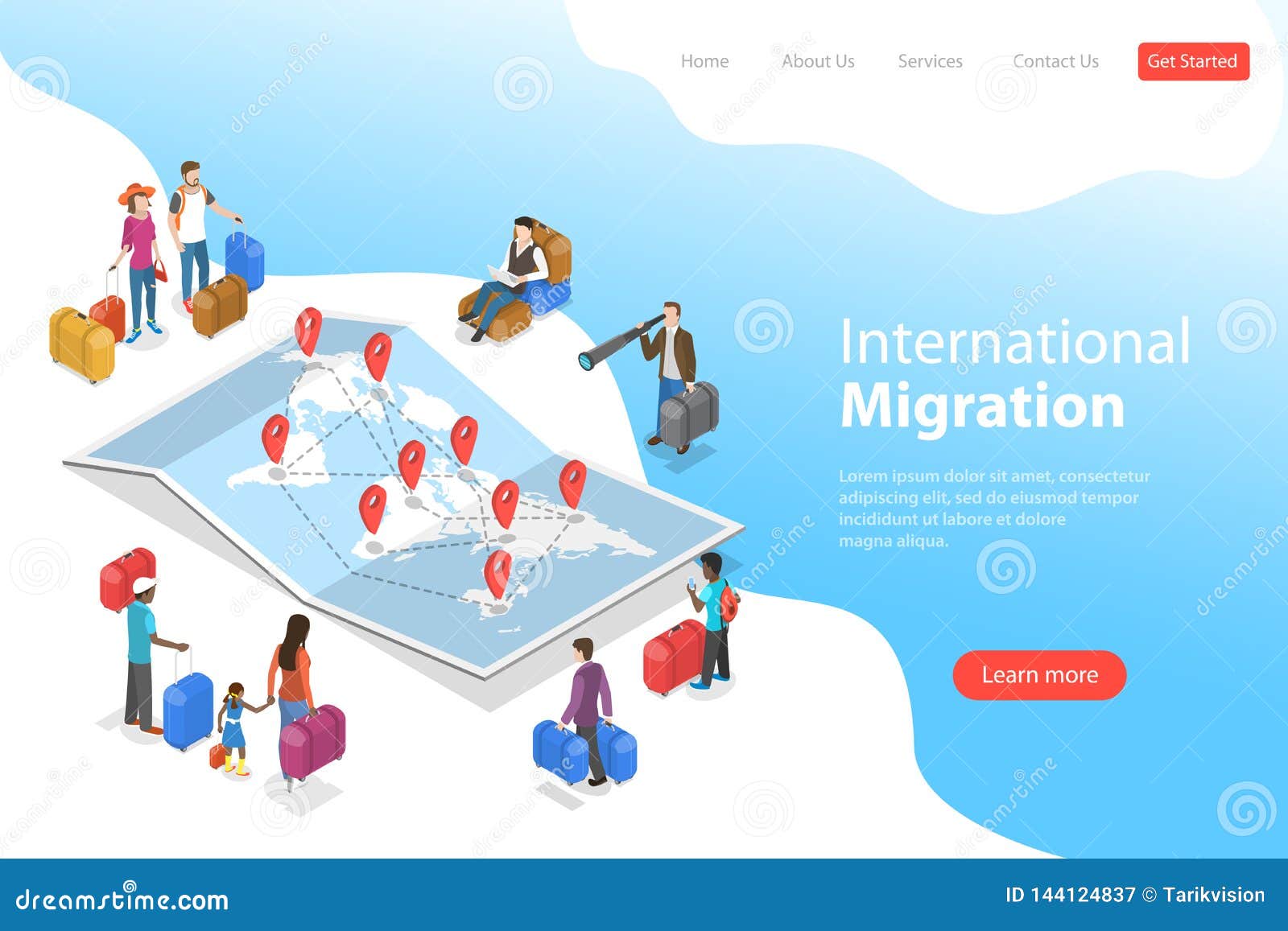 International Migration Concept. Immigrants Queue, World Map And ...