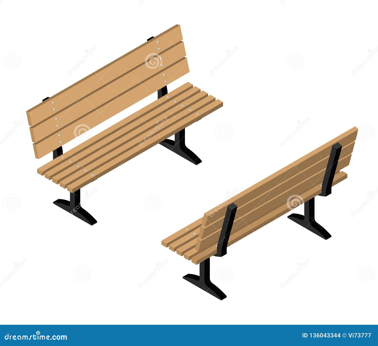 Isometric Flat Wooden Park Bench Set. Vector Illustration. Stock Vector ...