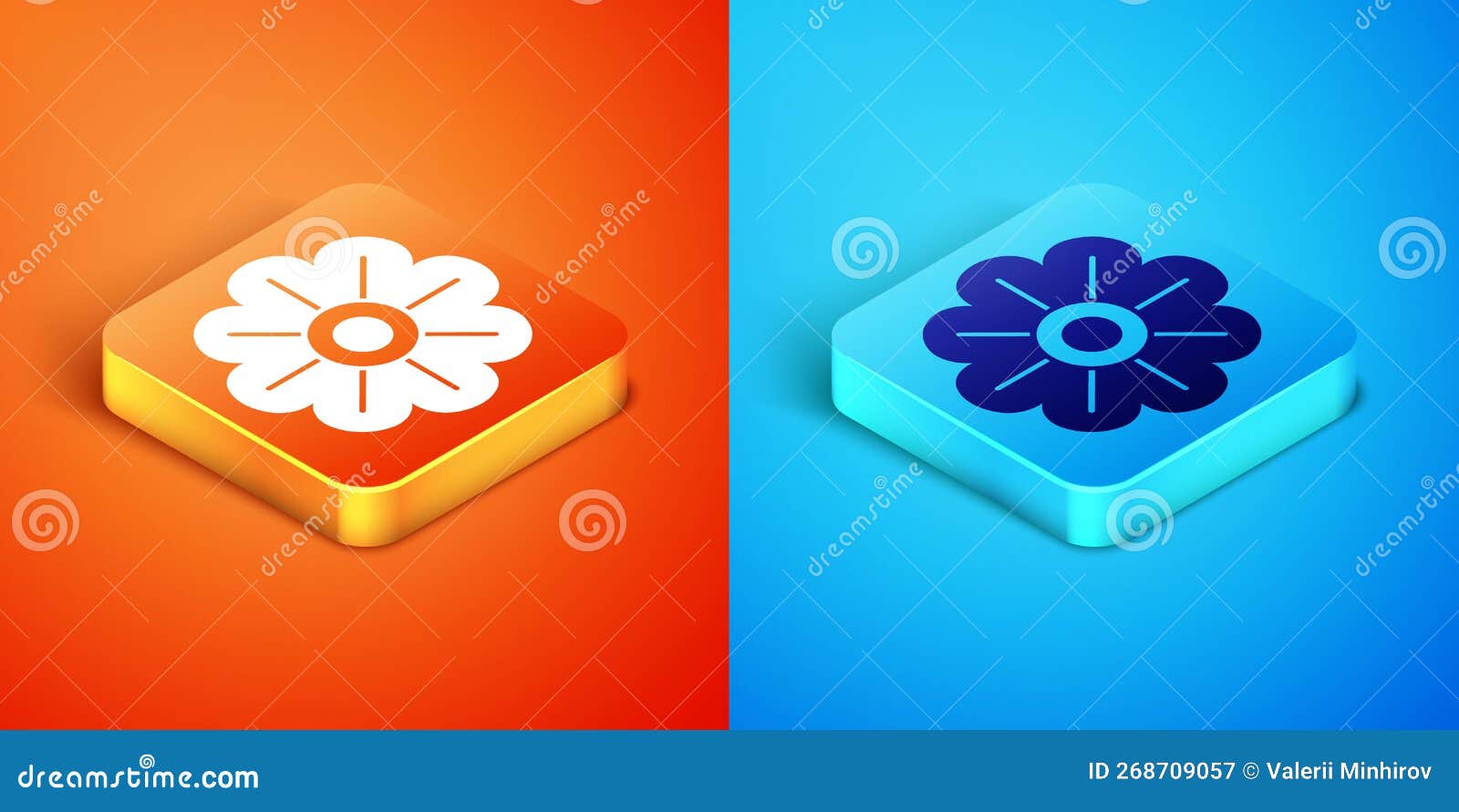 Isometric Flower Icon Isolated on Orange and Blue Background. Vector ...