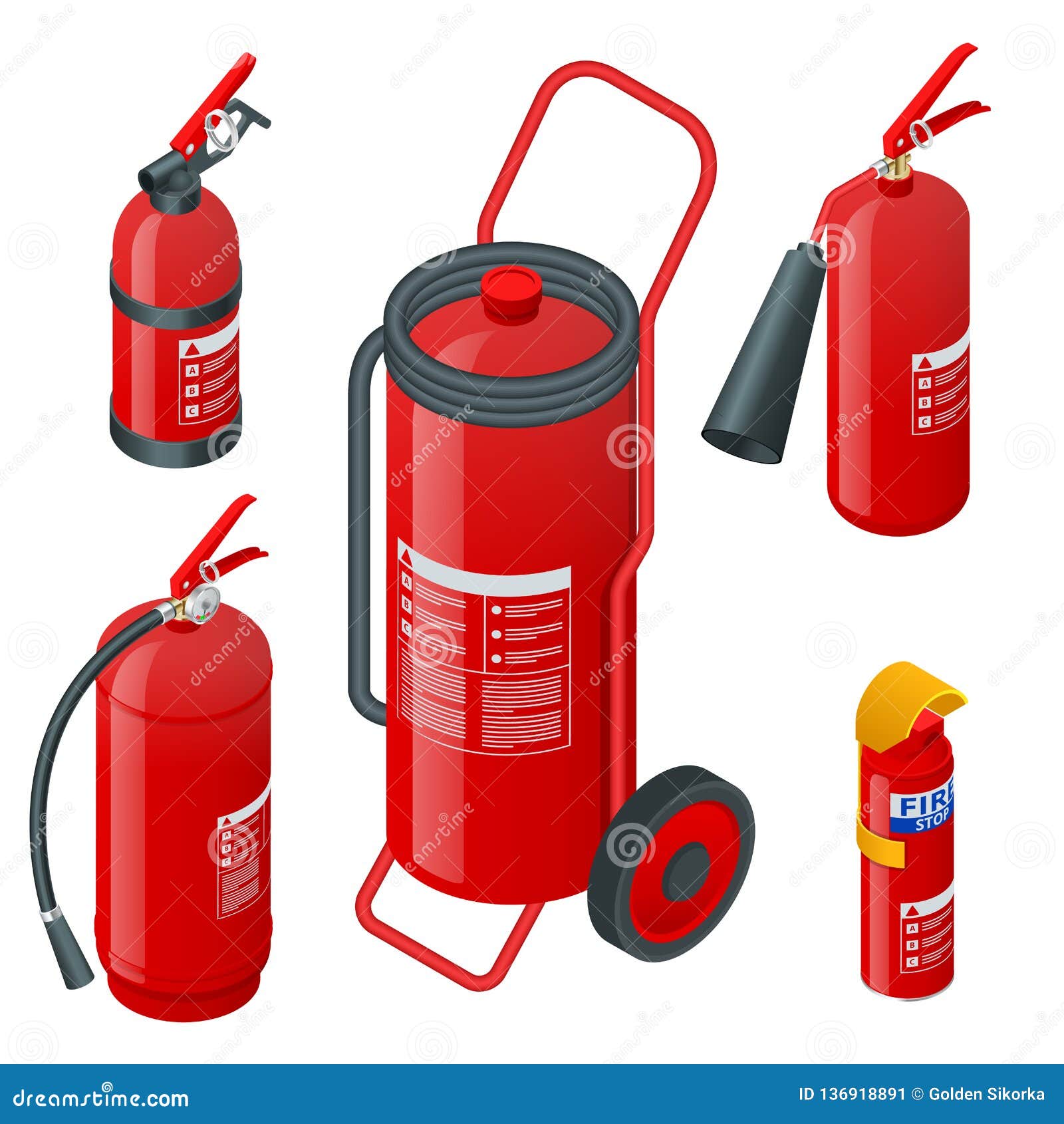 Isometric Foam Extinguishers, Fire Extinguishers Isolated on White ...