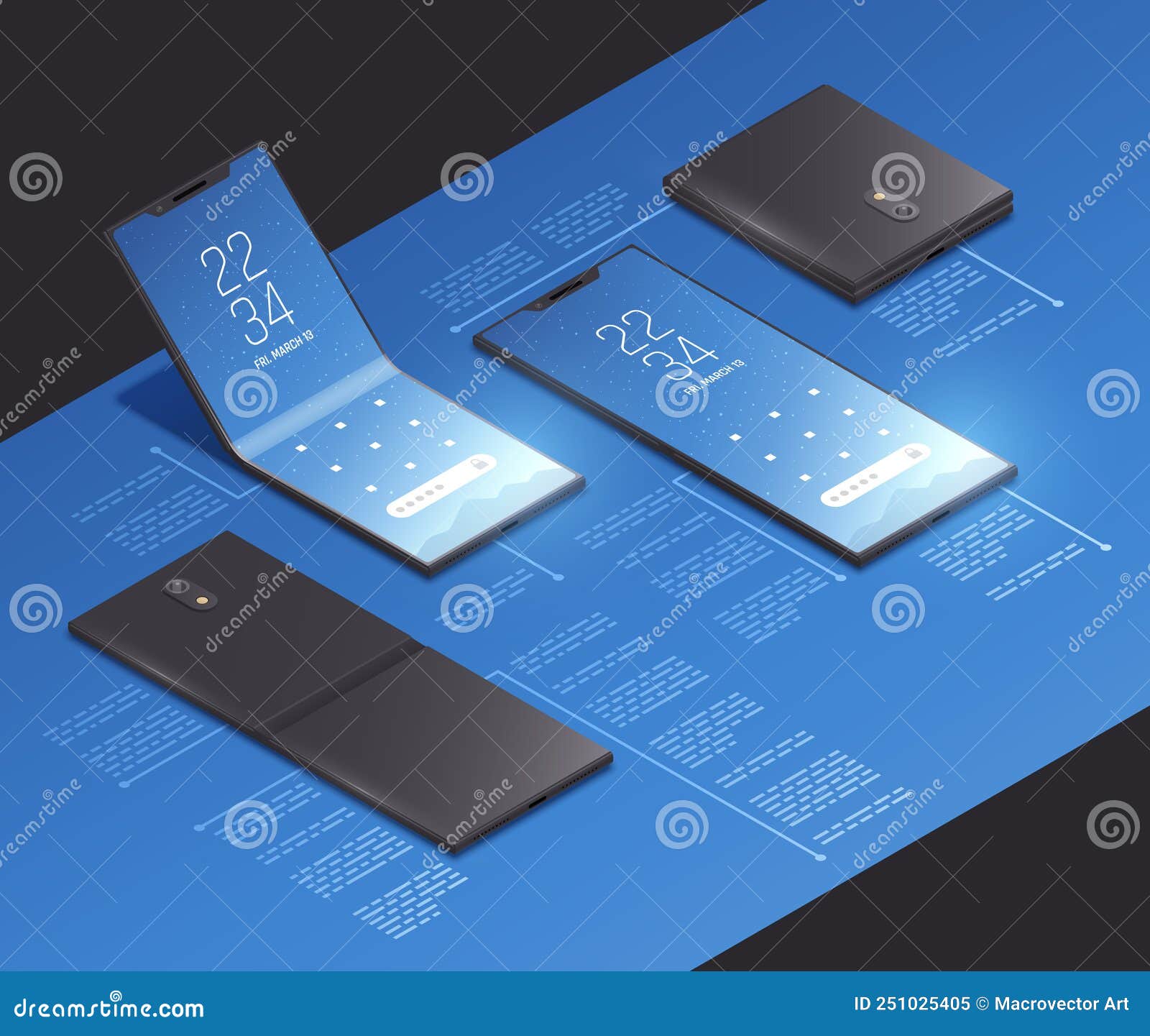 Isometric Foldable Smartphone That Display Is Flexible To Bend Vector ...