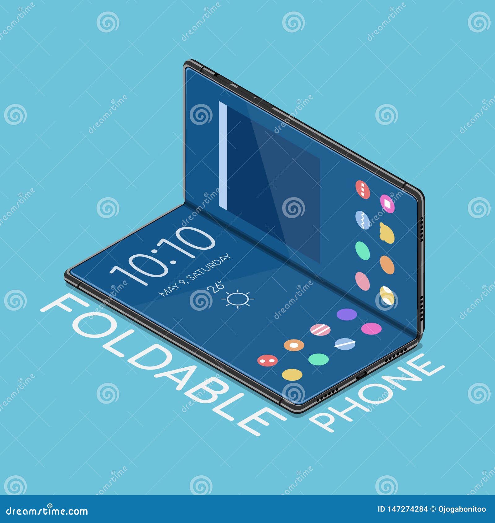 Isometric A Flexible Display Is An Electronic Visual Display. Set Of ...