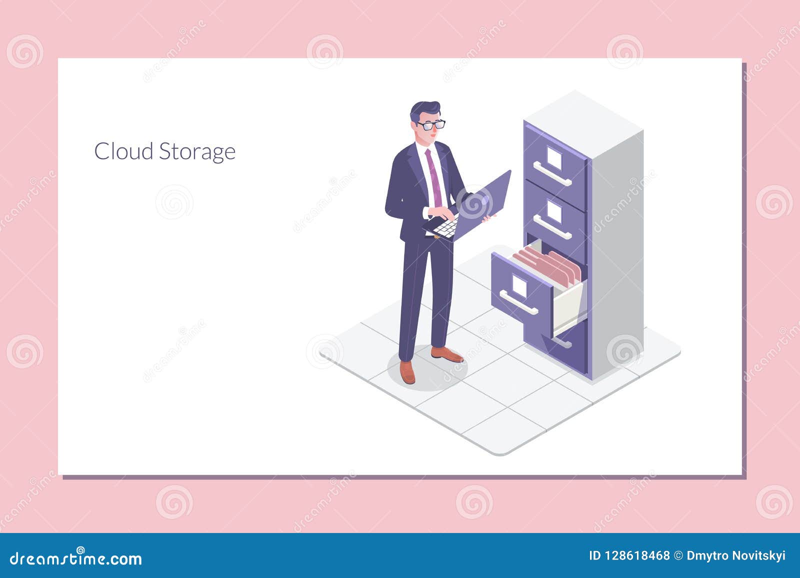 Isometric Folder Archive. Cloud Storage.Landing Page Concept. Stock ...