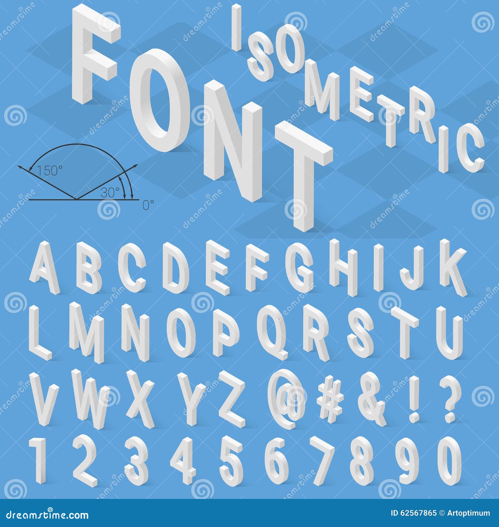Isometric Font Alphabet Set. 3d Characters And Symbols With Shadow On ...