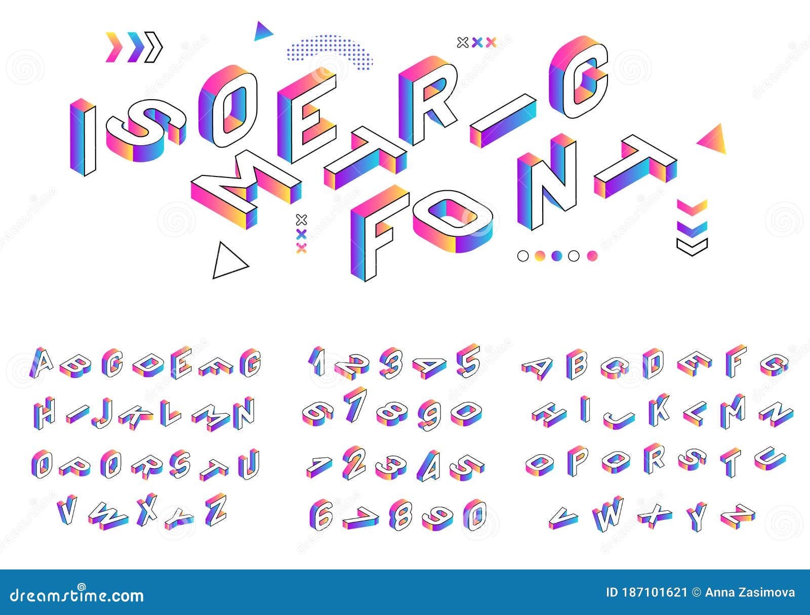 Isometric Font Creative Colored Geometric Alphabet 3d Gradient