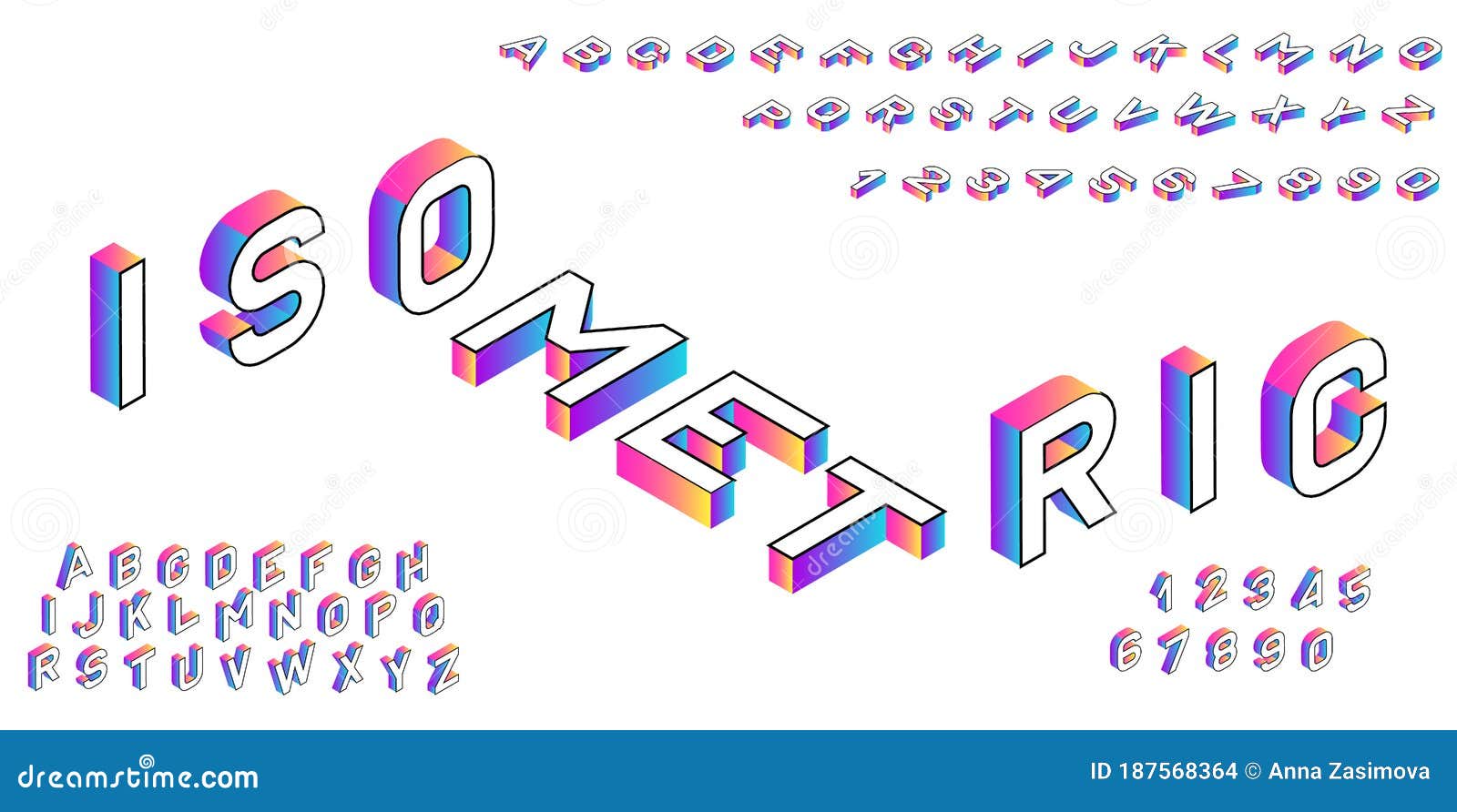 Isometric Font. Creative Colored Geometric Alphabet. 3d Gradient ...